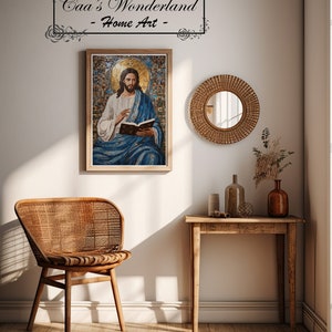Mosaic Tiles Bible Jesus Wall Art, Christian Faux Stained Glass ...