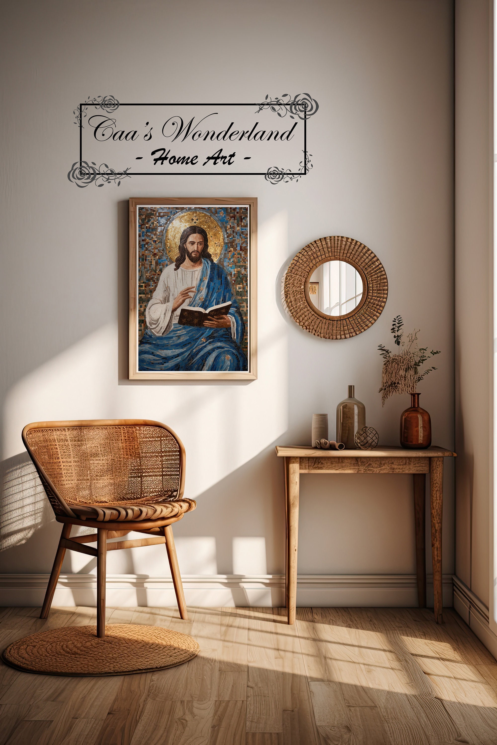 Mosaic Tiles Bible Jesus Wall Art, Christian Faux Stained Glass ...