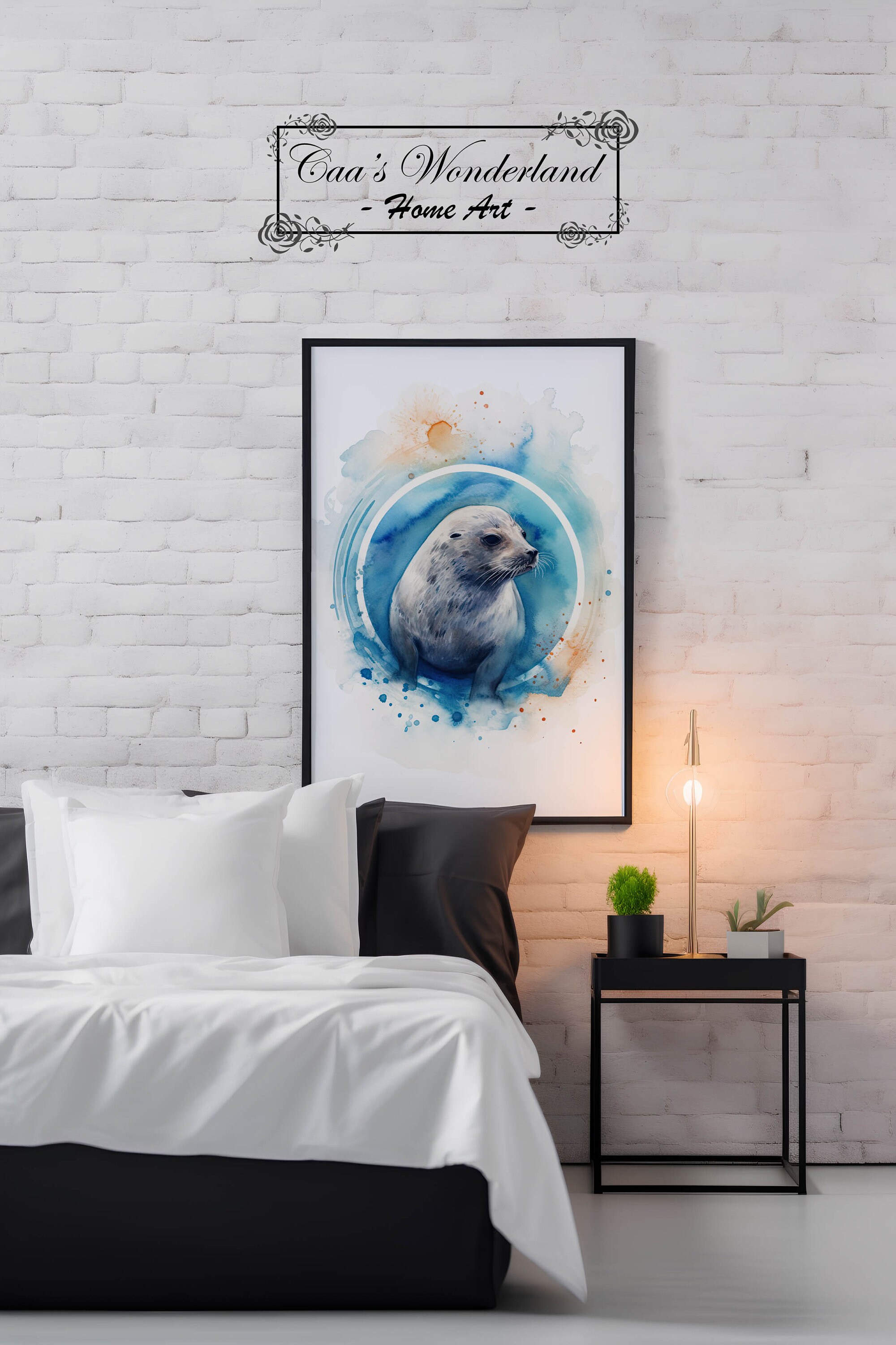 Seal Watercolor Painting Digital Wall Art, Vibrant Adorable Nursery ...