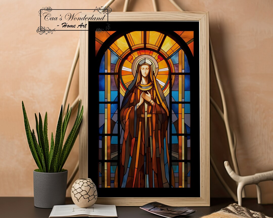 Virgin Mary Stained Glass Wall Art, Christian Faux Stained Glass ...