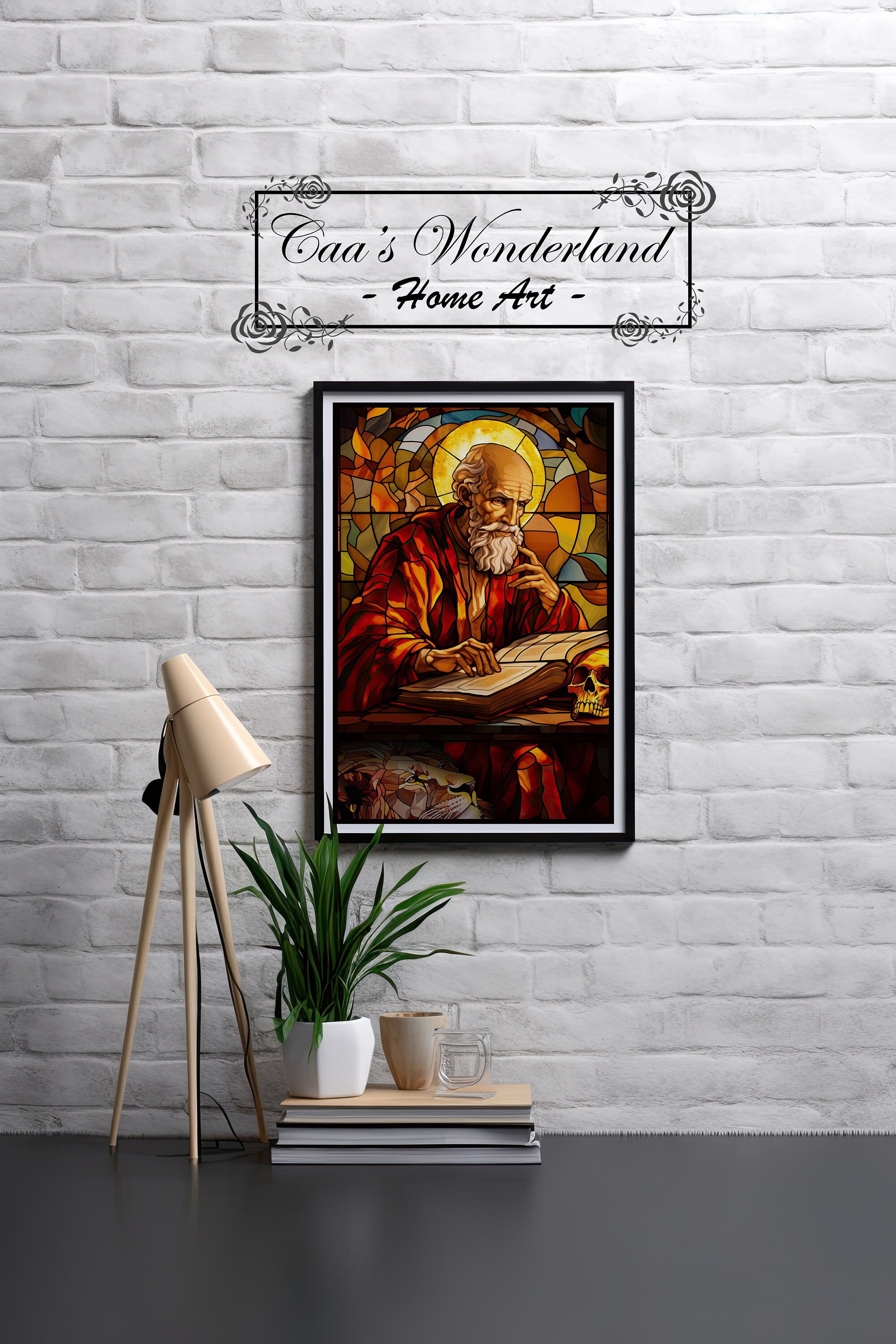 Saint Jerome Stained Glass Wall Art, Christian Faux Stained Glass ...