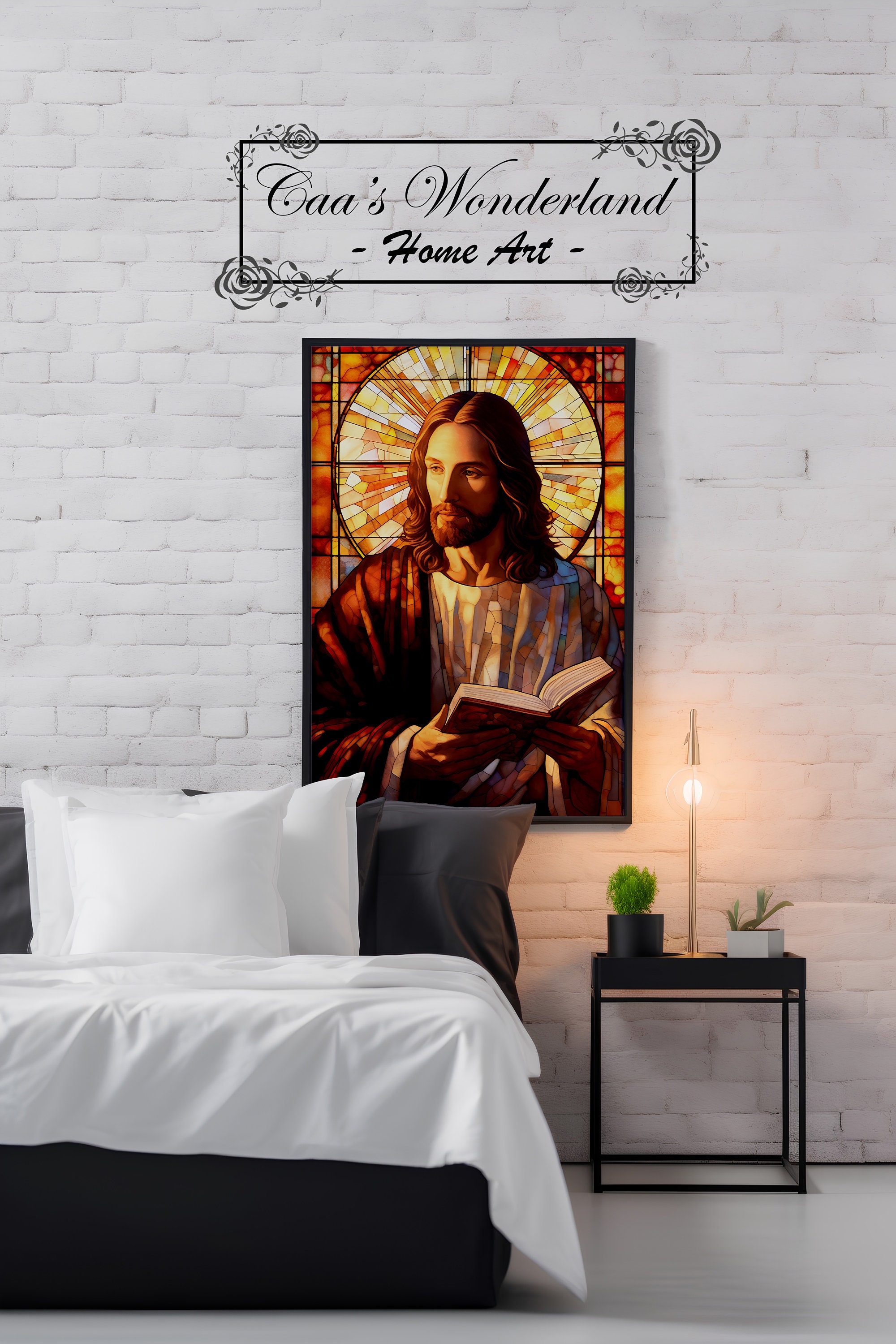 Jesus Stained Glass Wall Art, Christian Faux Stained Glass, Printable ...