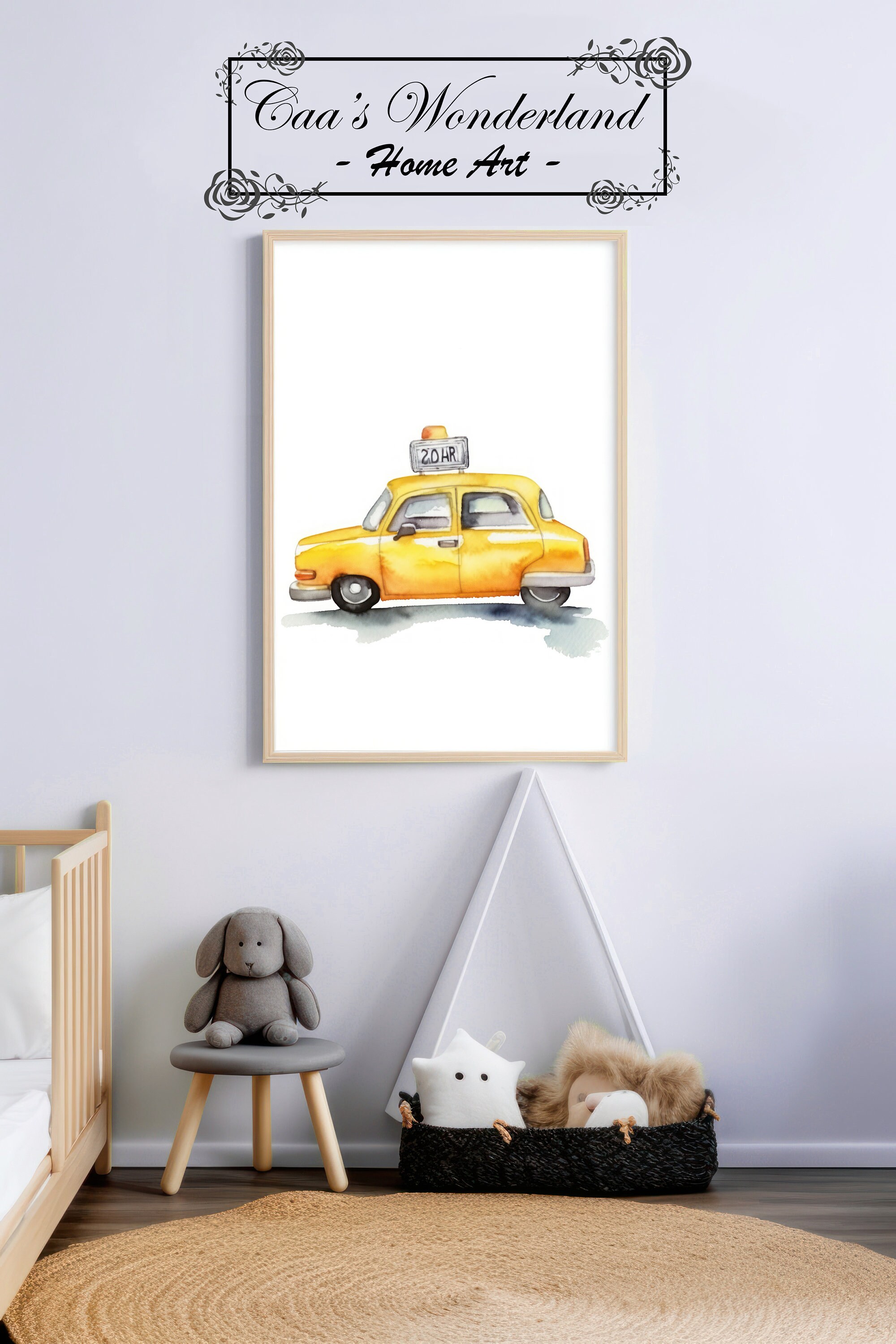 Taxi Car Vehicle Nursery Wall Art, Digital Download Watercolor ...