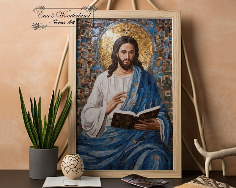 Mosaic Tiles Bible Jesus Wall Art, Christian Faux Stained Glass ...