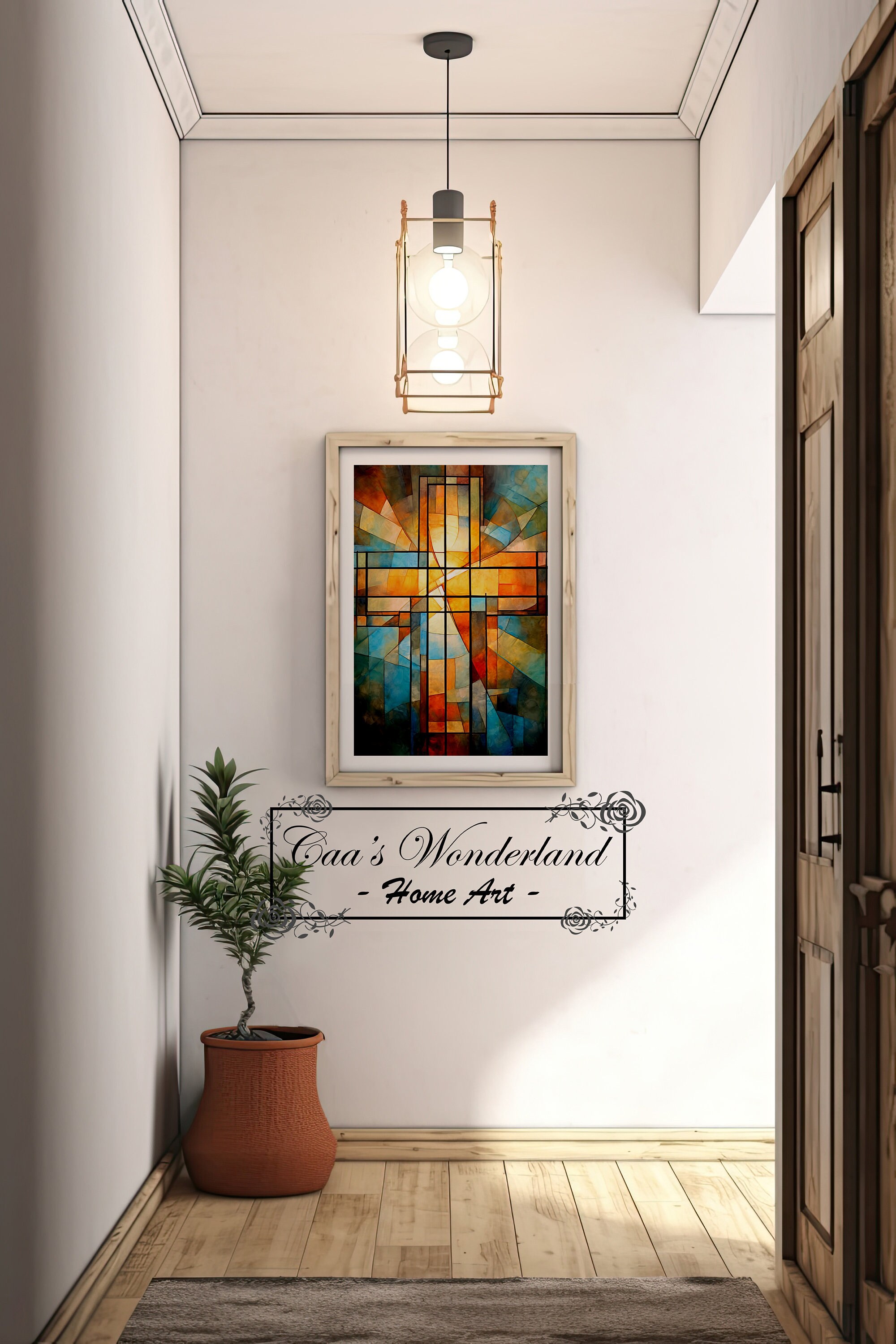Cross Stained Glass Wall Art, Christian Faux Stained Glass, Printable ...
