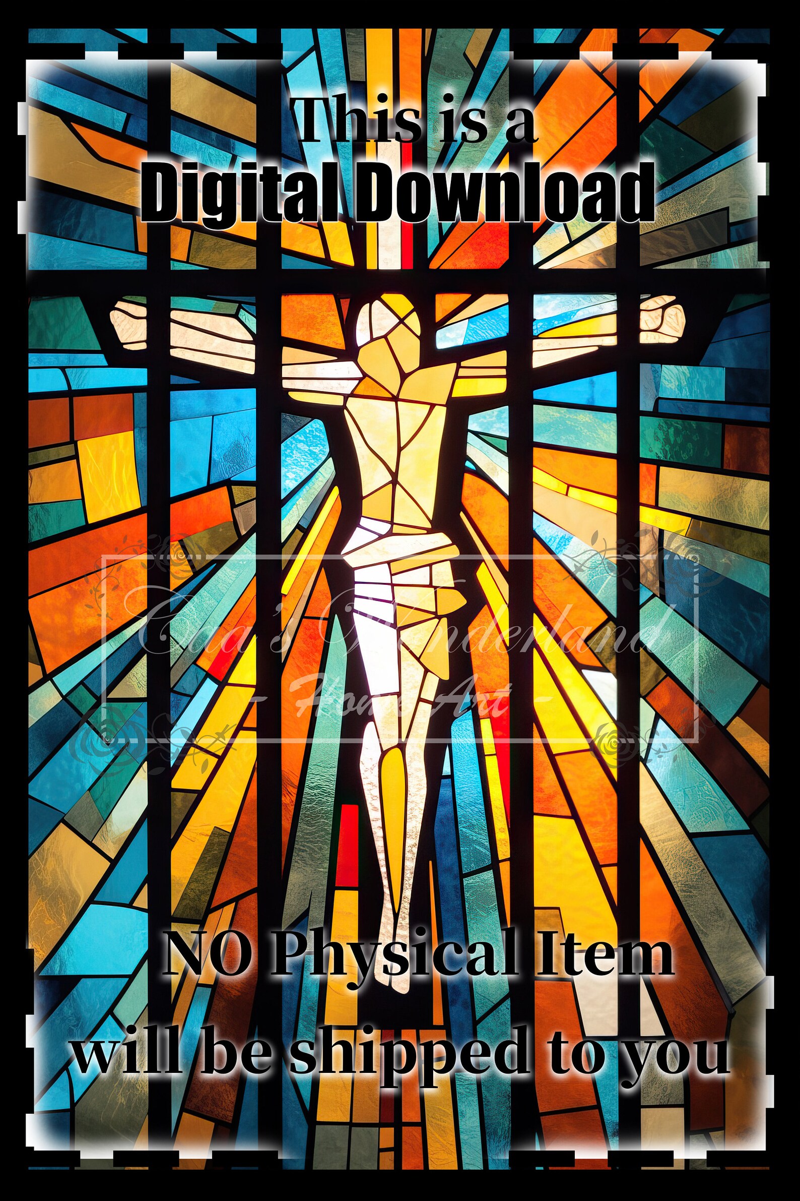 Crucifix Stained Glass Wall Art, Christian Faux Stained Glass ...