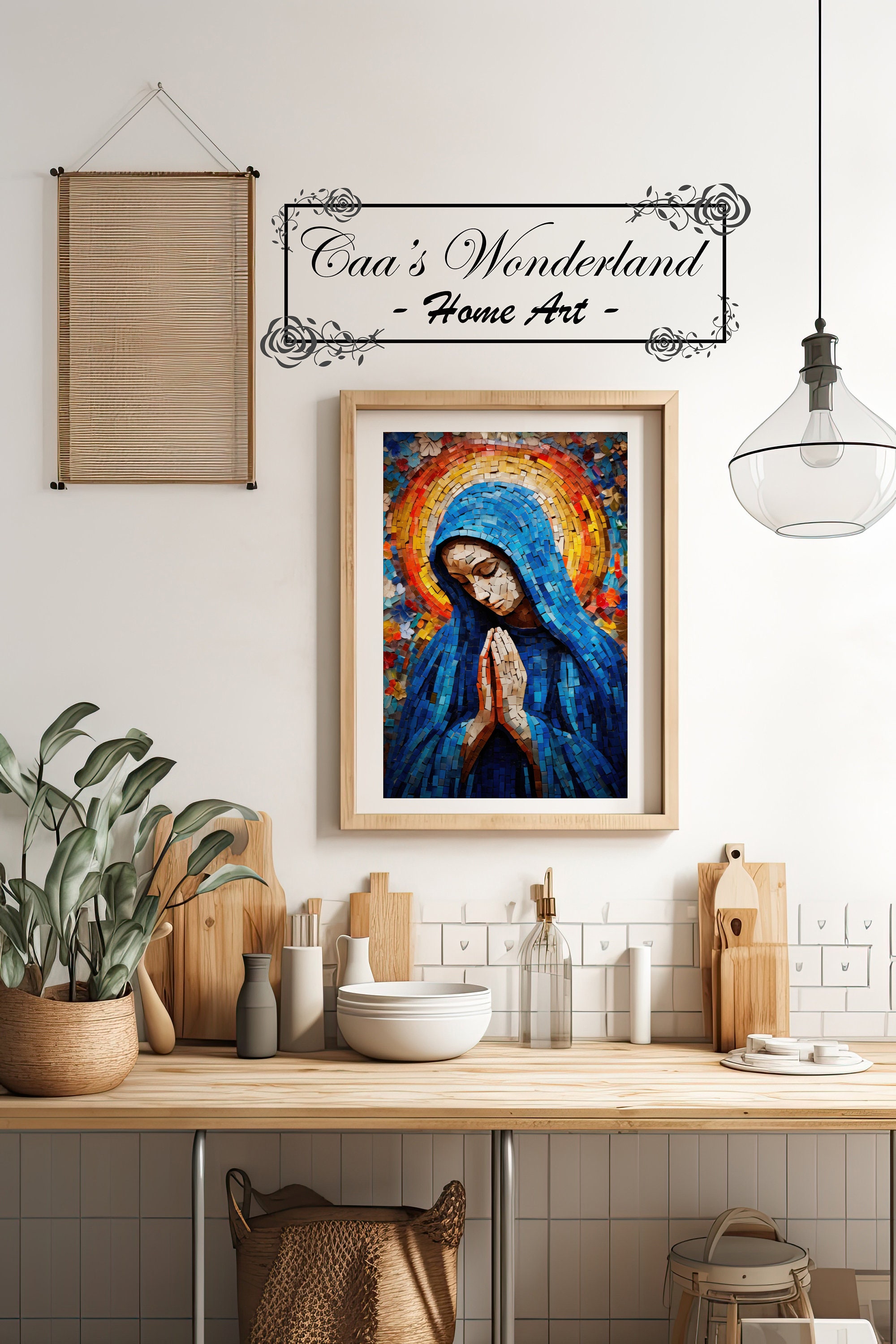 Mosaic Tiles Holy Mary Wall Art, Christian Faux Stained Glass ...
