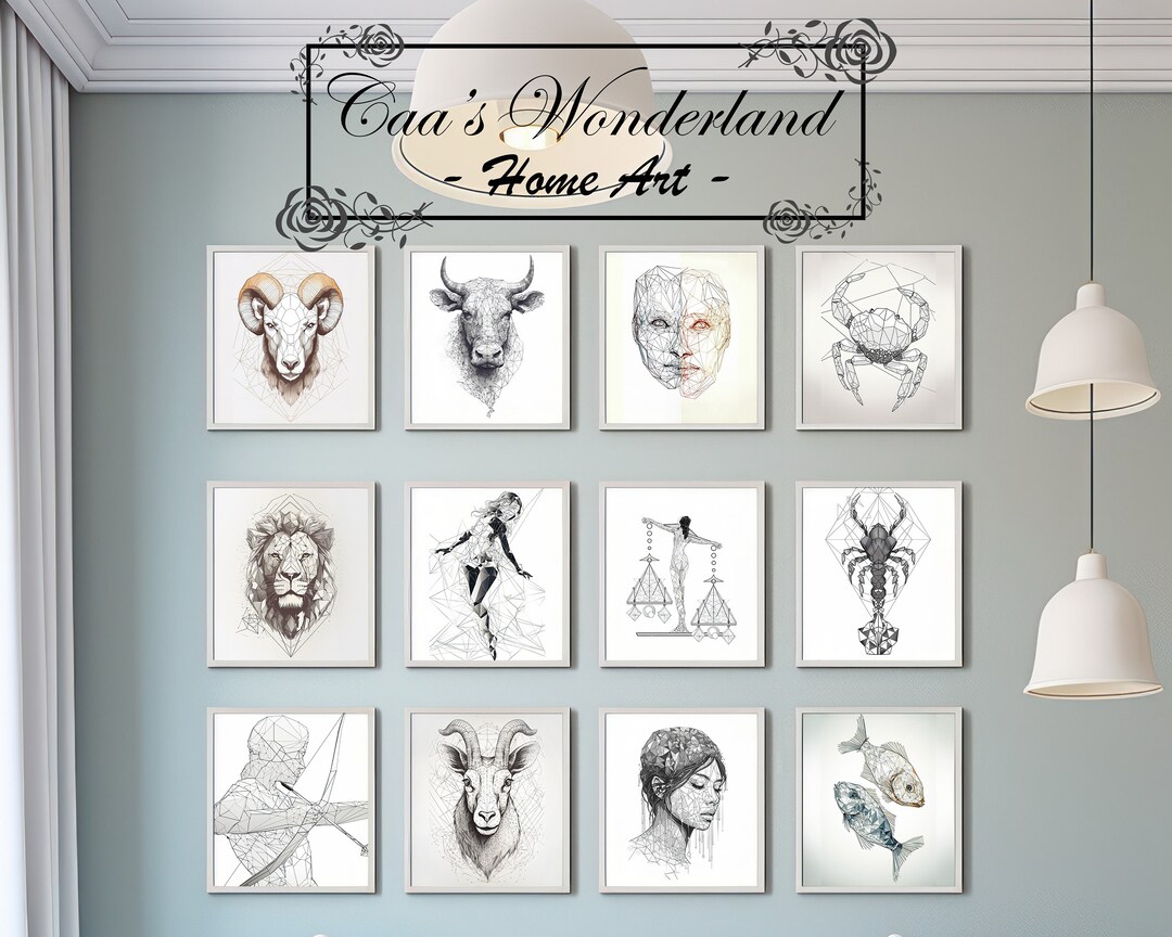 Zodiac Bundle Printable Digital Wall Art, Minimalist Geometric Zodiac ...