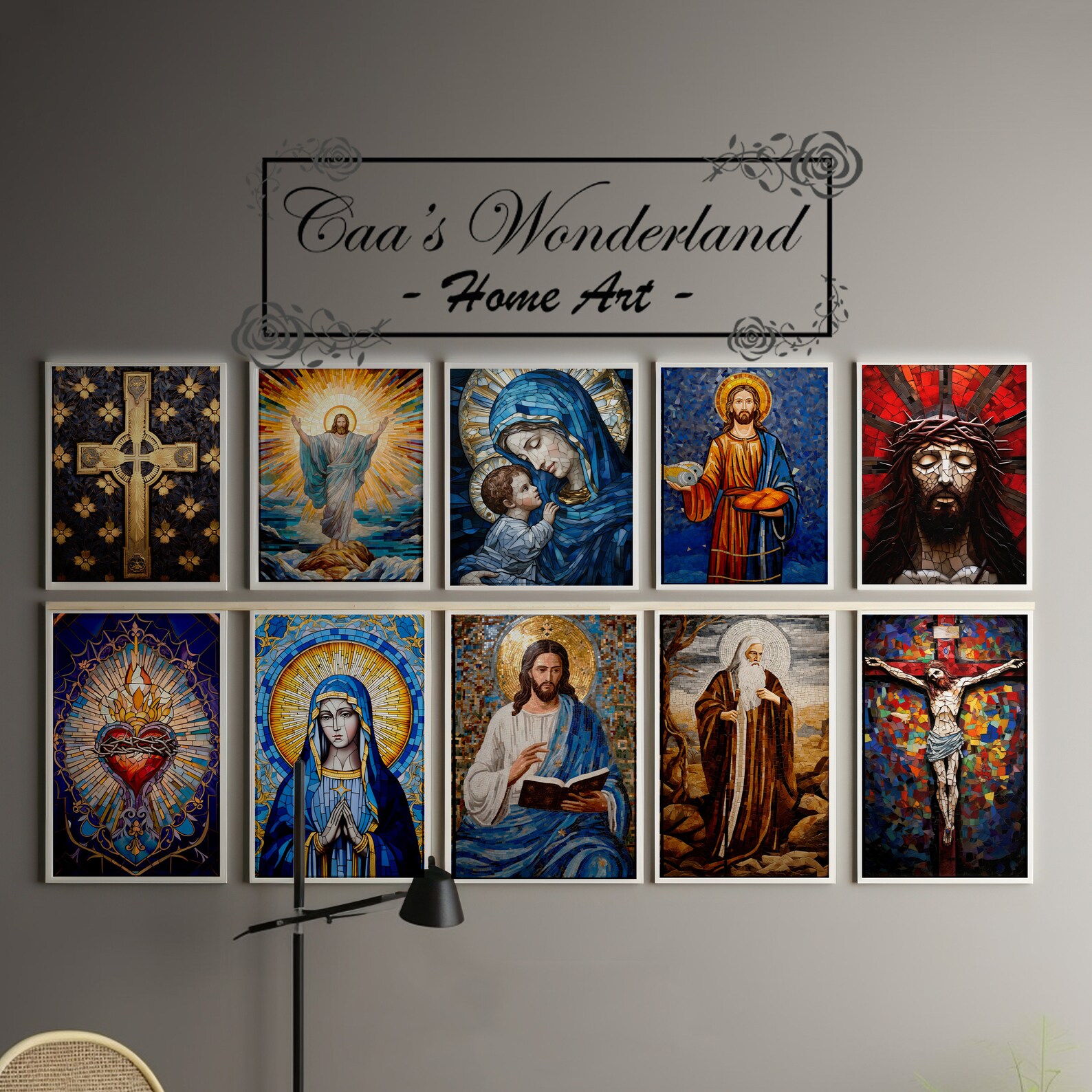 Mosaic Tiles Bible Jesus Wall Art, Christian Faux Stained Glass ...