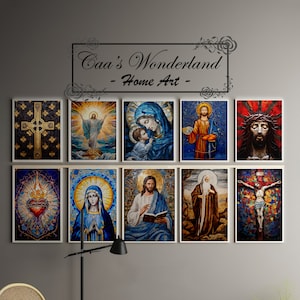 Mosaic Tiles Bible Jesus Wall Art, Christian Faux Stained Glass ...
