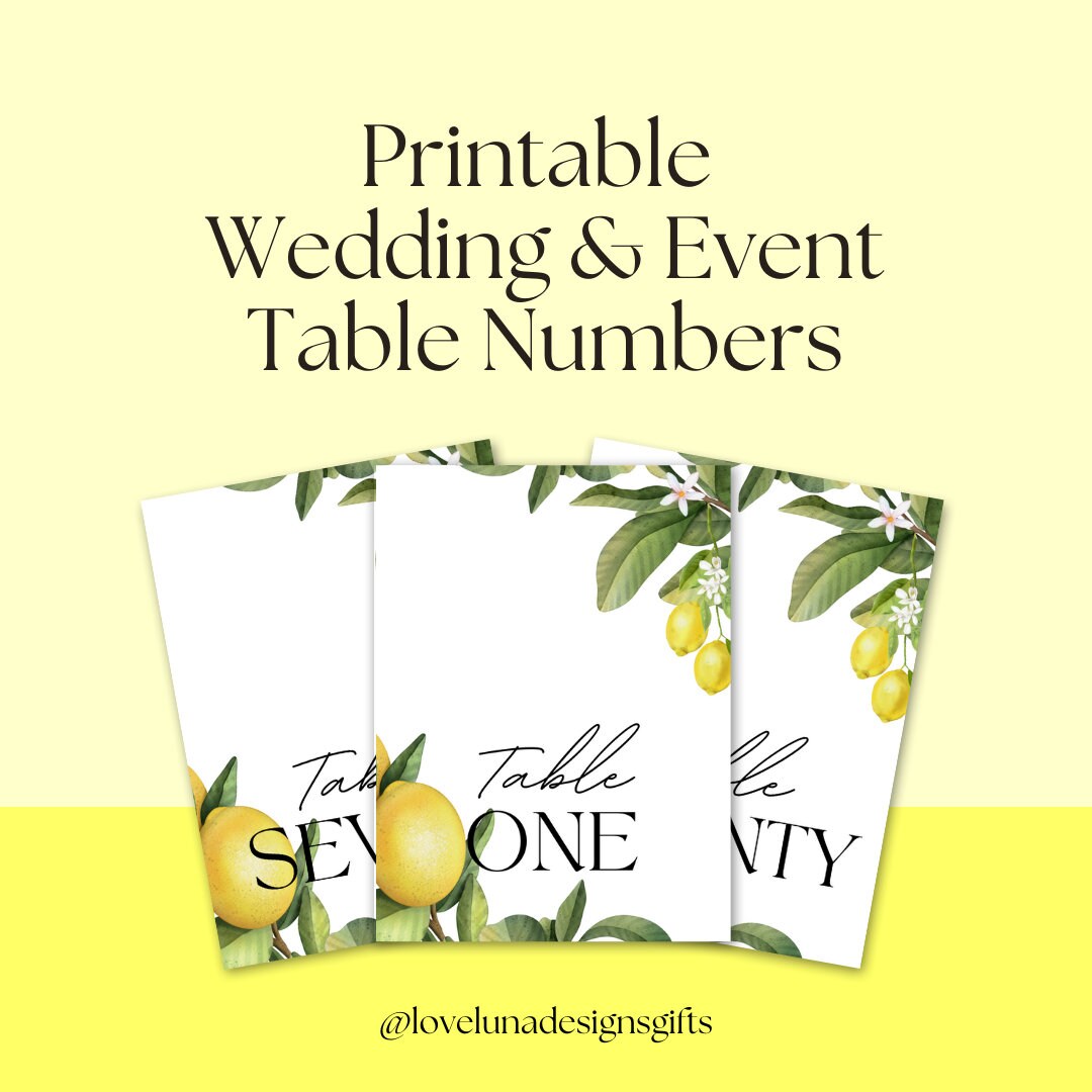 5x7in Mediterranean Lemons Printable Wedding Baby Shower Event Table ...