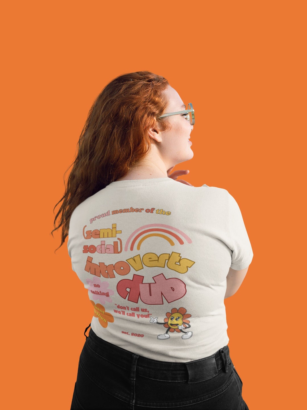 Semi-social Introverts Club Crew-neck Cotton T-shirt Retro Back Print ...