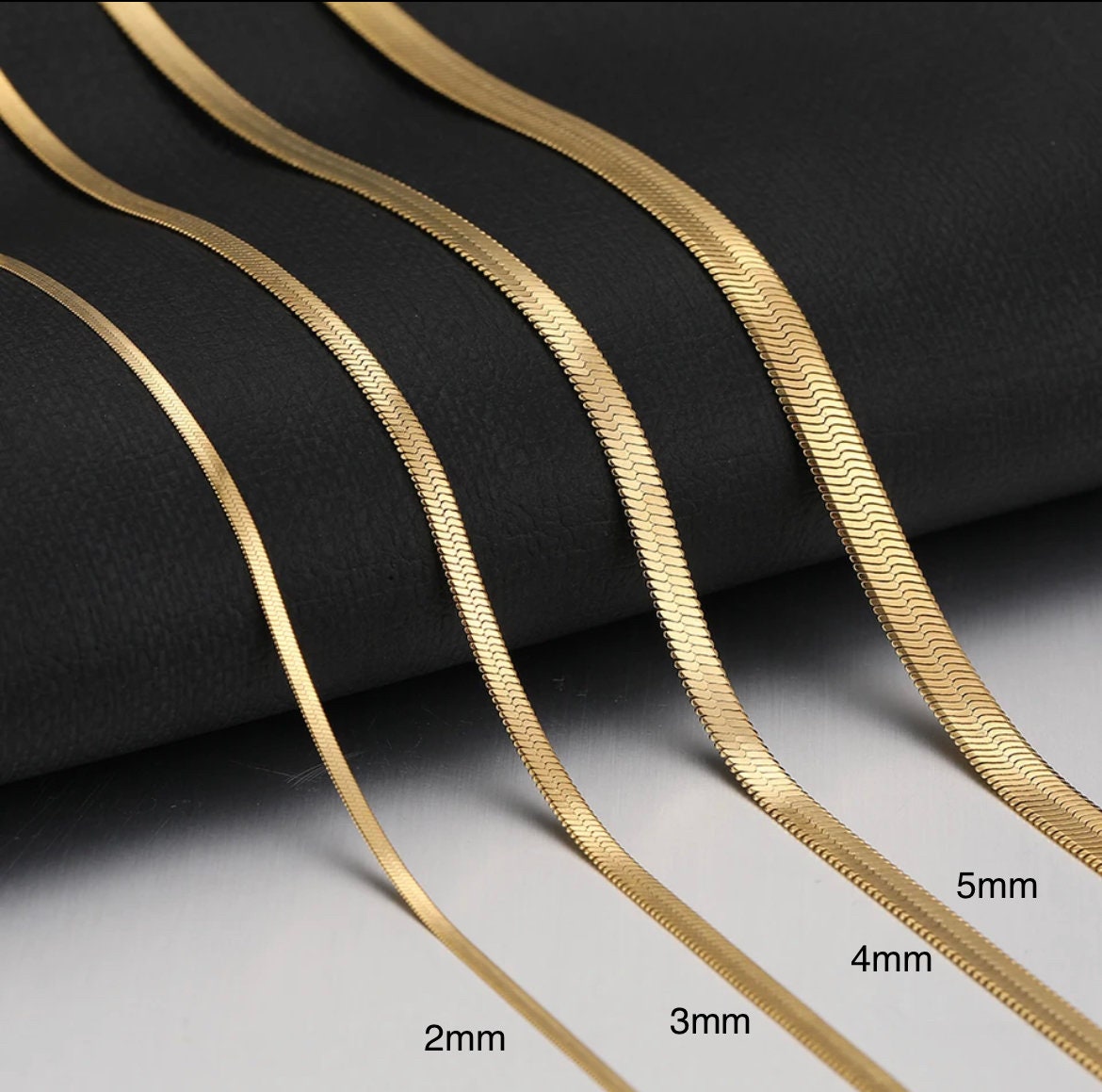 Dainty Herringbone Necklace , 3mm Snake Chain Necklace, Layering, Flat ...