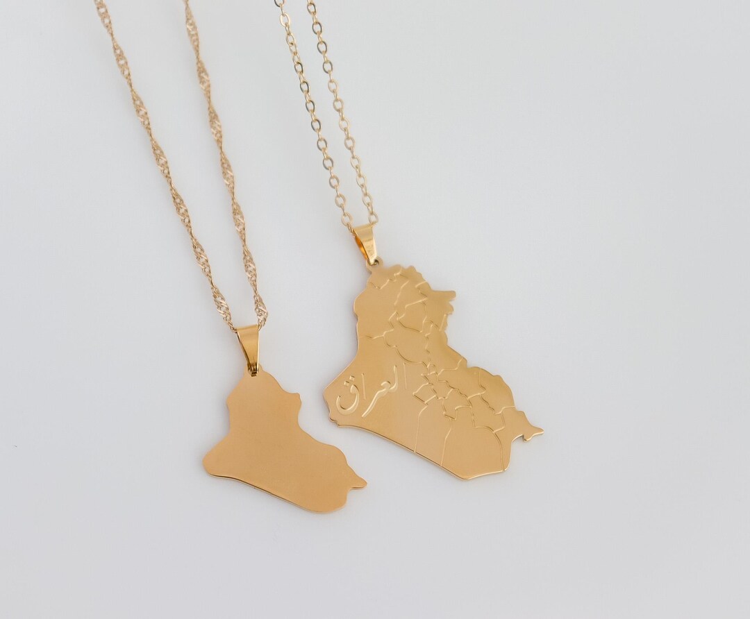 Iraqi Map Necklace Engraved, Map Pendant Necklace, Country Pride ...