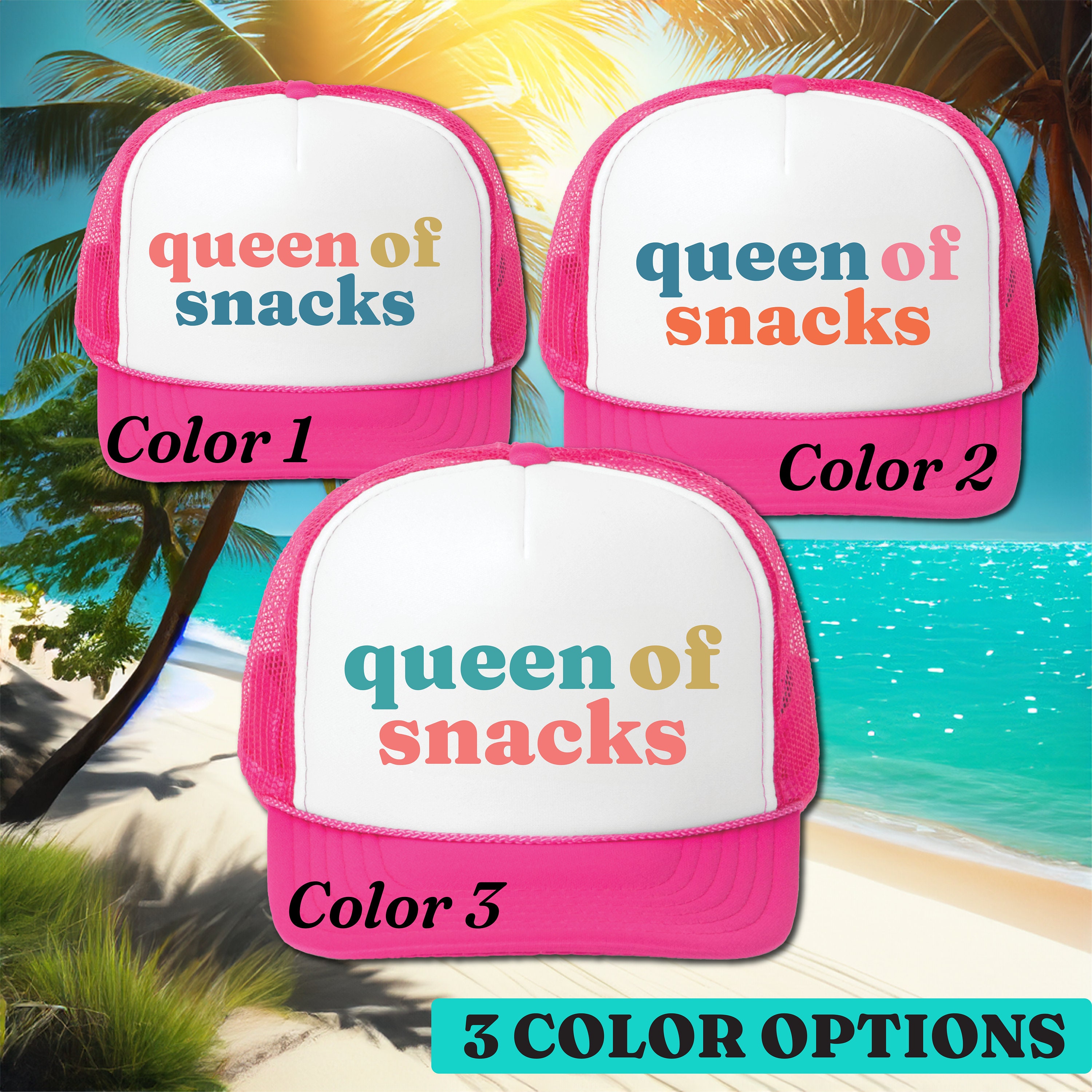 Queen of Snacks Trucker Cap Pink Mesh Snapback, Funny Phrase Hat for ...