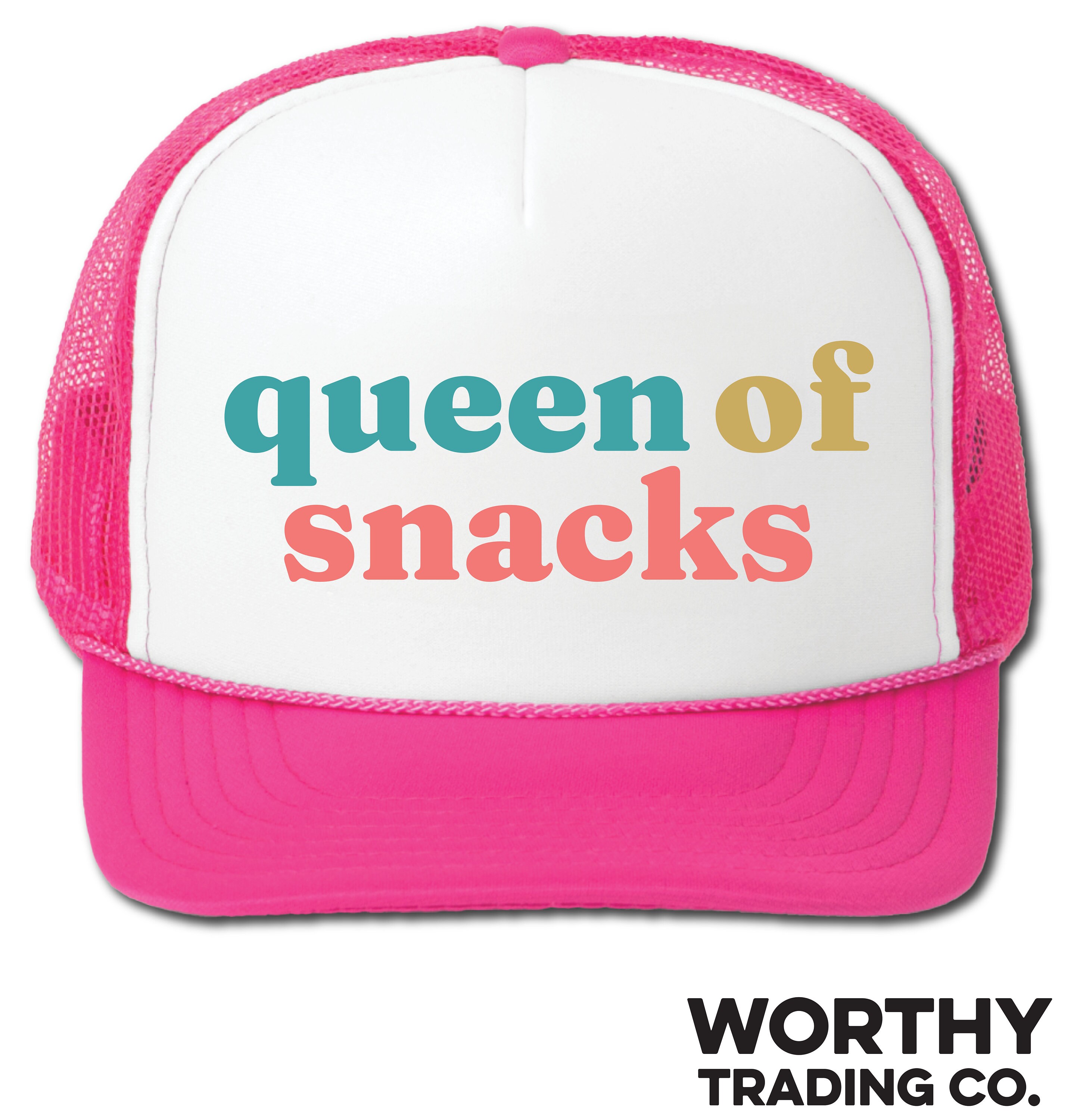 Queen of Snacks Trucker Cap Pink Mesh Snapback, Funny Phrase Hat for ...