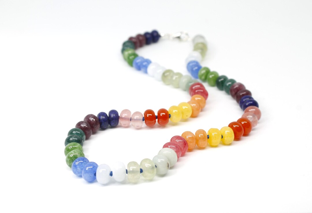 Dark to Light Rainbow Colored Gemstone Hand Knotted Gemstone Beaded ...