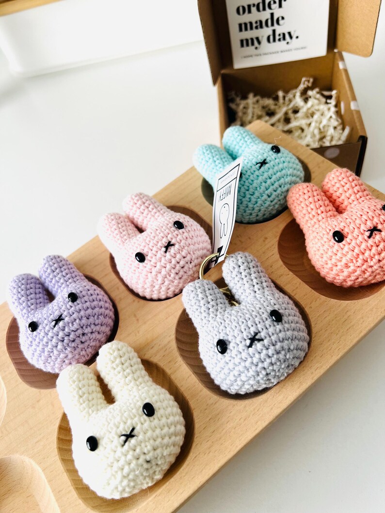 Handmade Crochet Bunny Keychain – Cotton Amigurumi Bag Charm | White ...