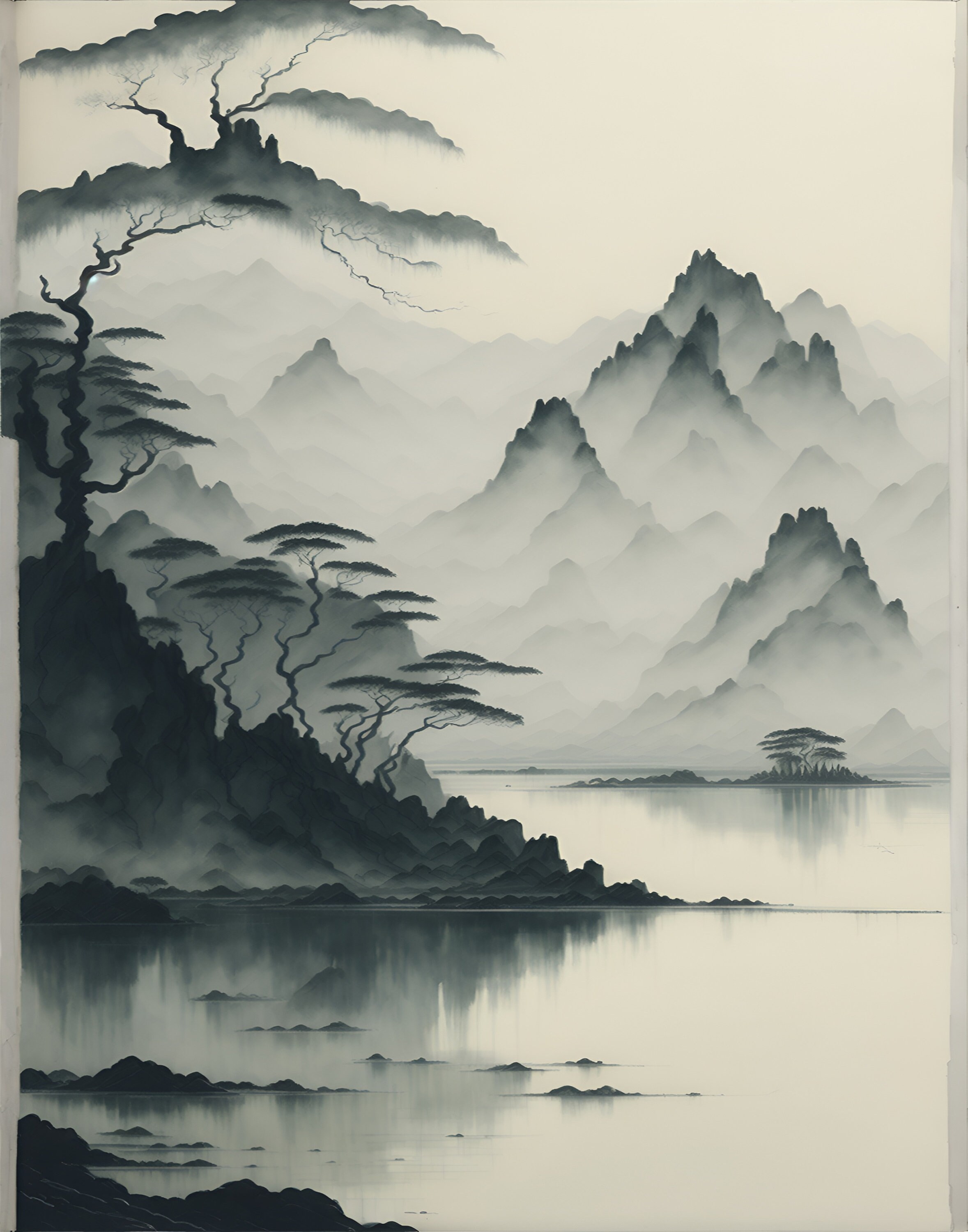 Two Tranquil Japanese Mono Landscapes, Printable Wall Art, Printable ...