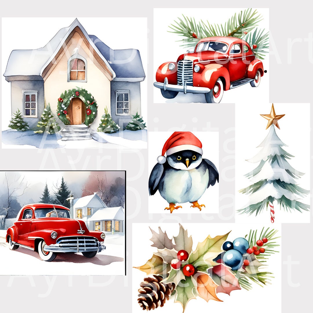 25 Retro Pastel Christmas Clipart. Retro Clipart Printable - Etsy