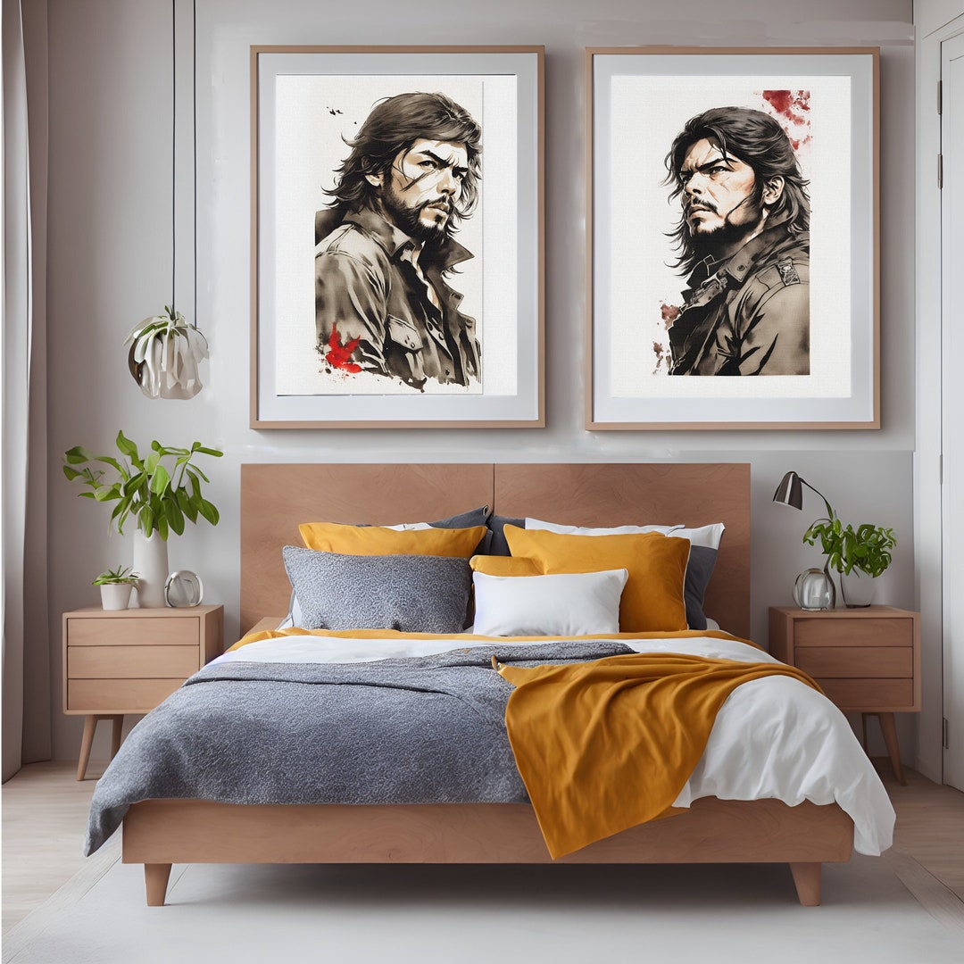 Two Che Guevara Inspired Portraits, Mono Sketch Printable Wall Art ...