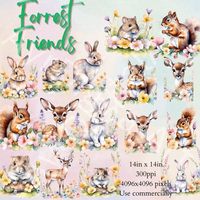 17, Pastel Forrest Friends Clipart. Cute Animal Clipart, Printable ...