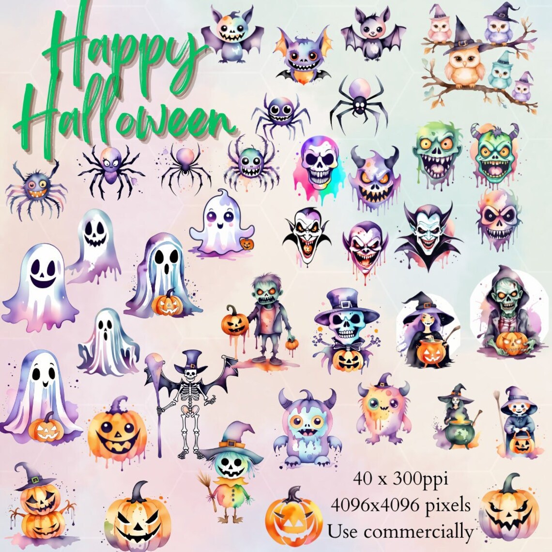 40 Retro, Pastel Halloween Clipart. Retro Clipart, Printable Clipart ...