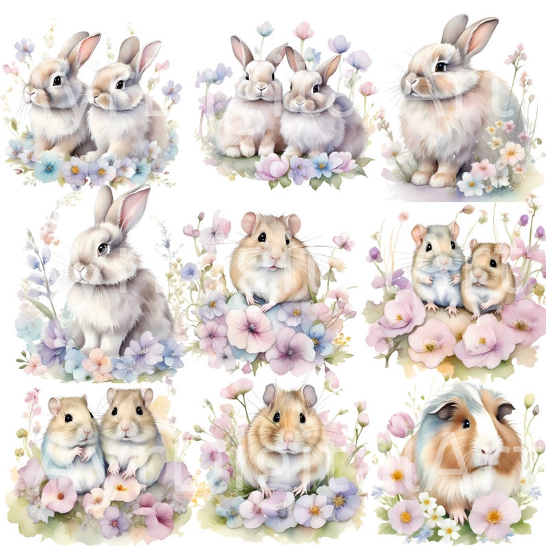 32, Pastel Fluffy Friends Clipart. Cute Pet Animal Clipart, Printable ...