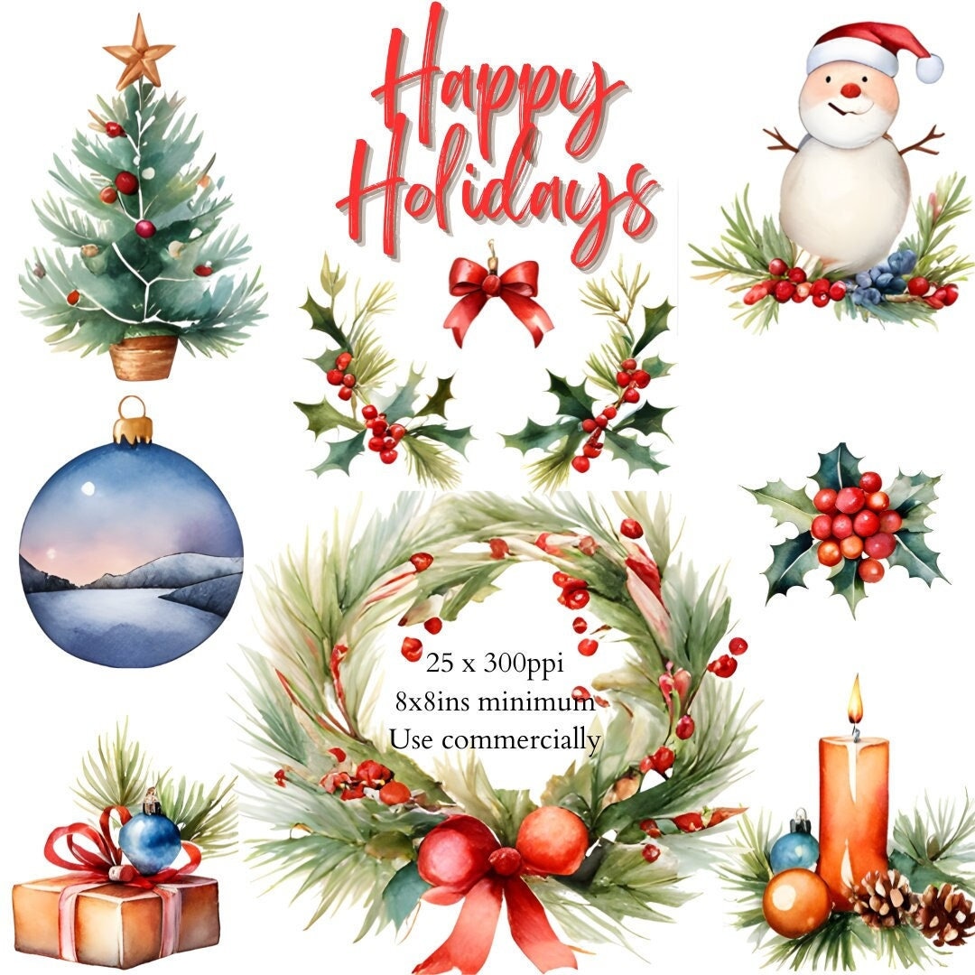 25 More Retro Pastel Christmas Clipart Retro Clipart, Printable Clipart ...