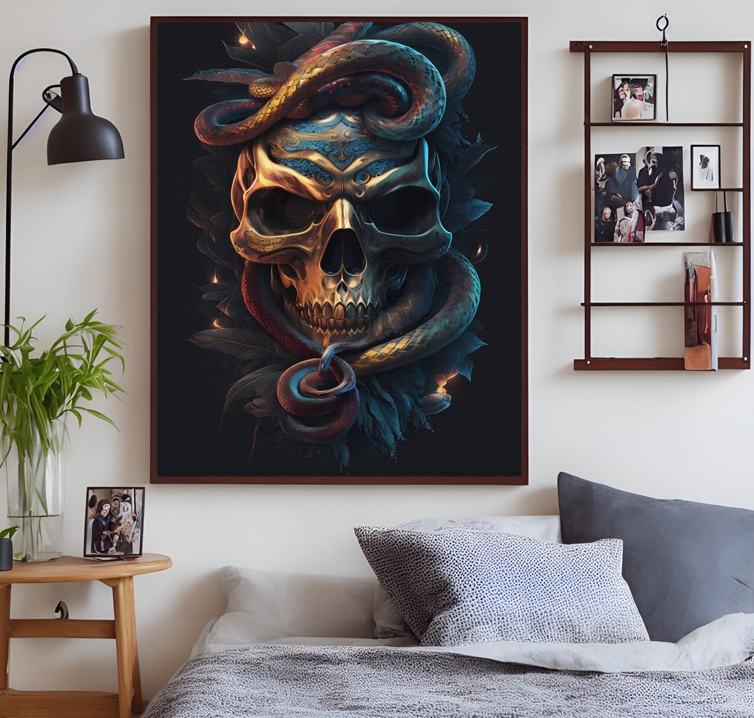 Ornate Scull and Snakes. Living Room Wall Art, Printable Wall Art ...
