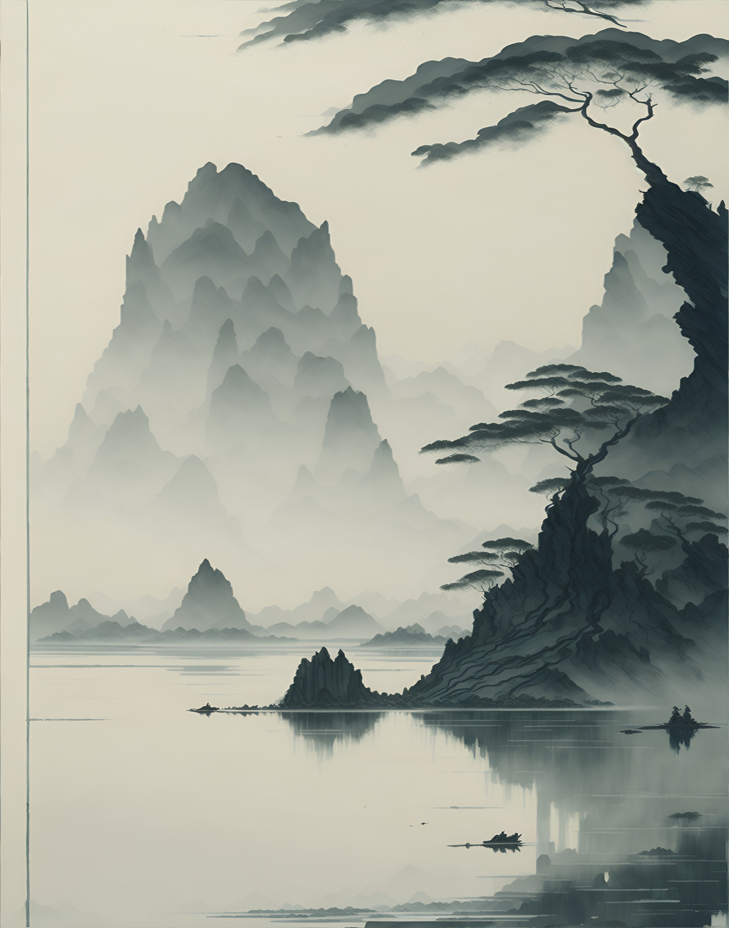 Two Tranquil Japanese Mono Landscapes, Printable Wall Art, Printable ...