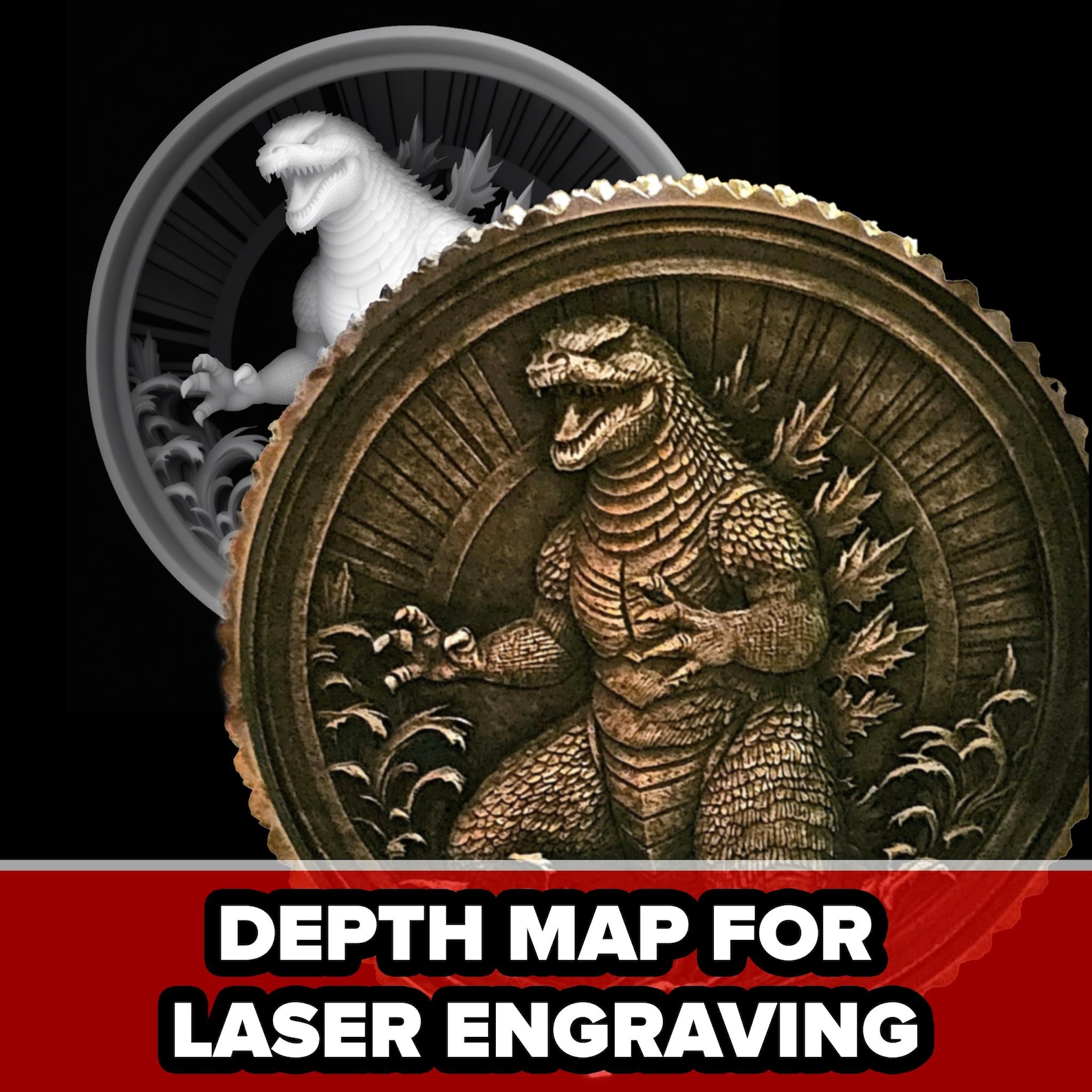 Godzilla Coin 3D Depth Map for Laser Engraving - Etsy