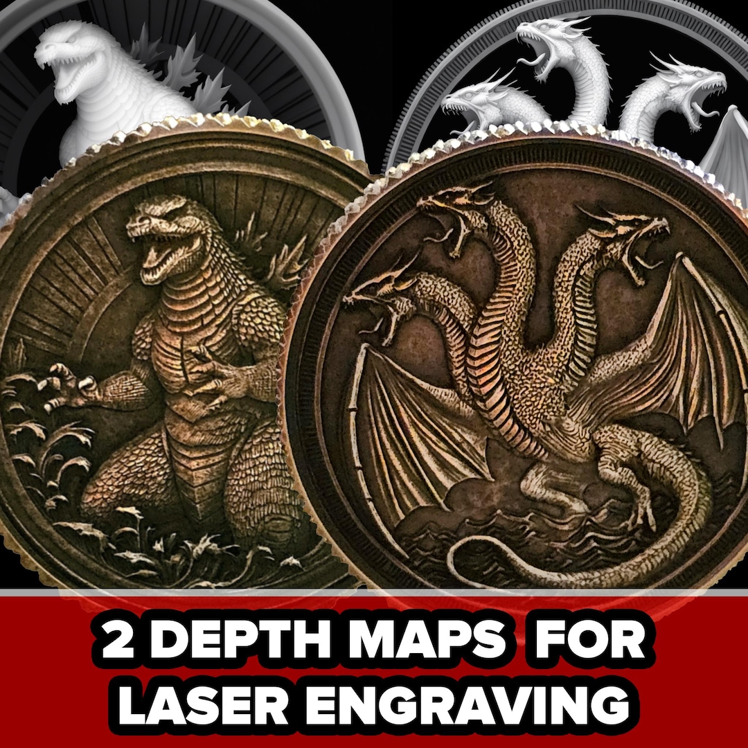 King Ghidorah /godzilla Depth Map Bundle for Laser Engraving - Etsy