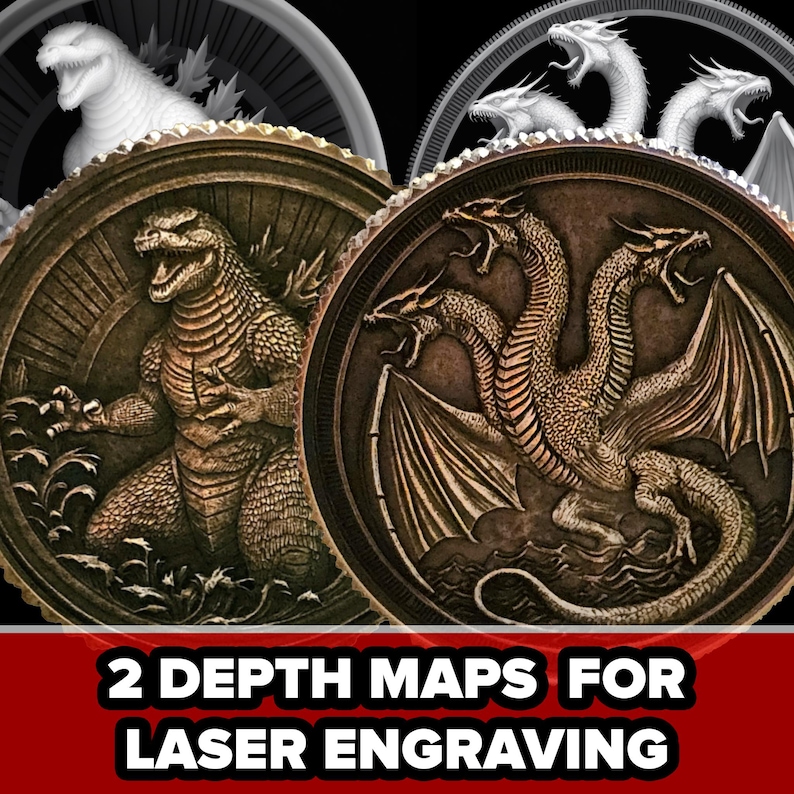 King Ghidorah /godzilla Depth Map Bundle for Laser Engraving - Etsy
