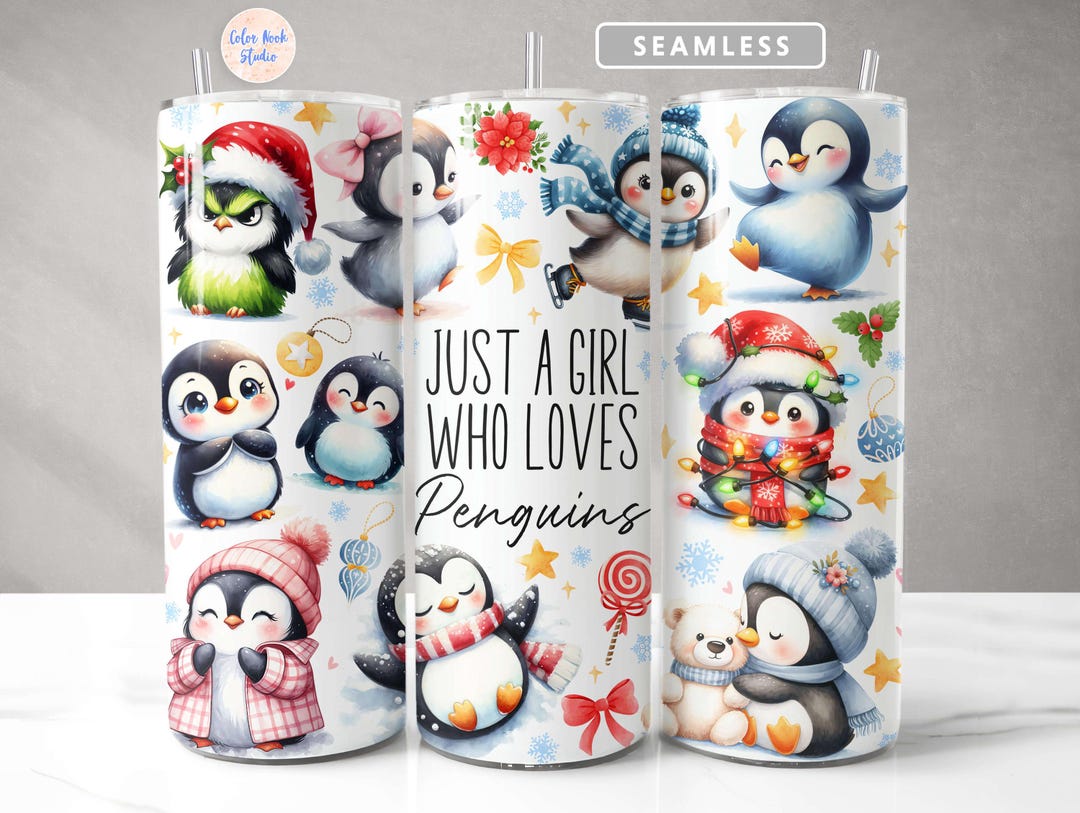 Penguin Tumbler Wrap PNG Just a Girl Who Loves Penguins Christmas Sublimation Seamless 20 Oz ...