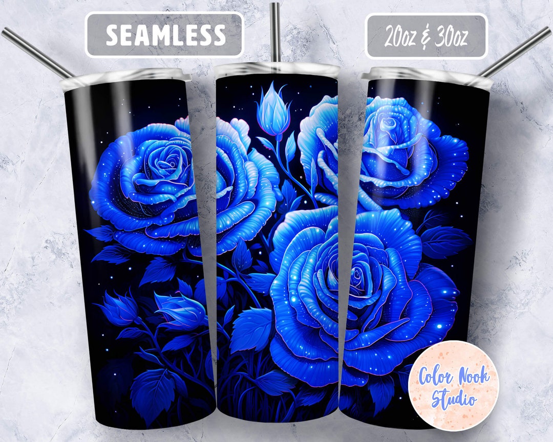 Blue Roses Tumbler Wrap 20 Oz & 30 Oz Neon Glitters - Etsy