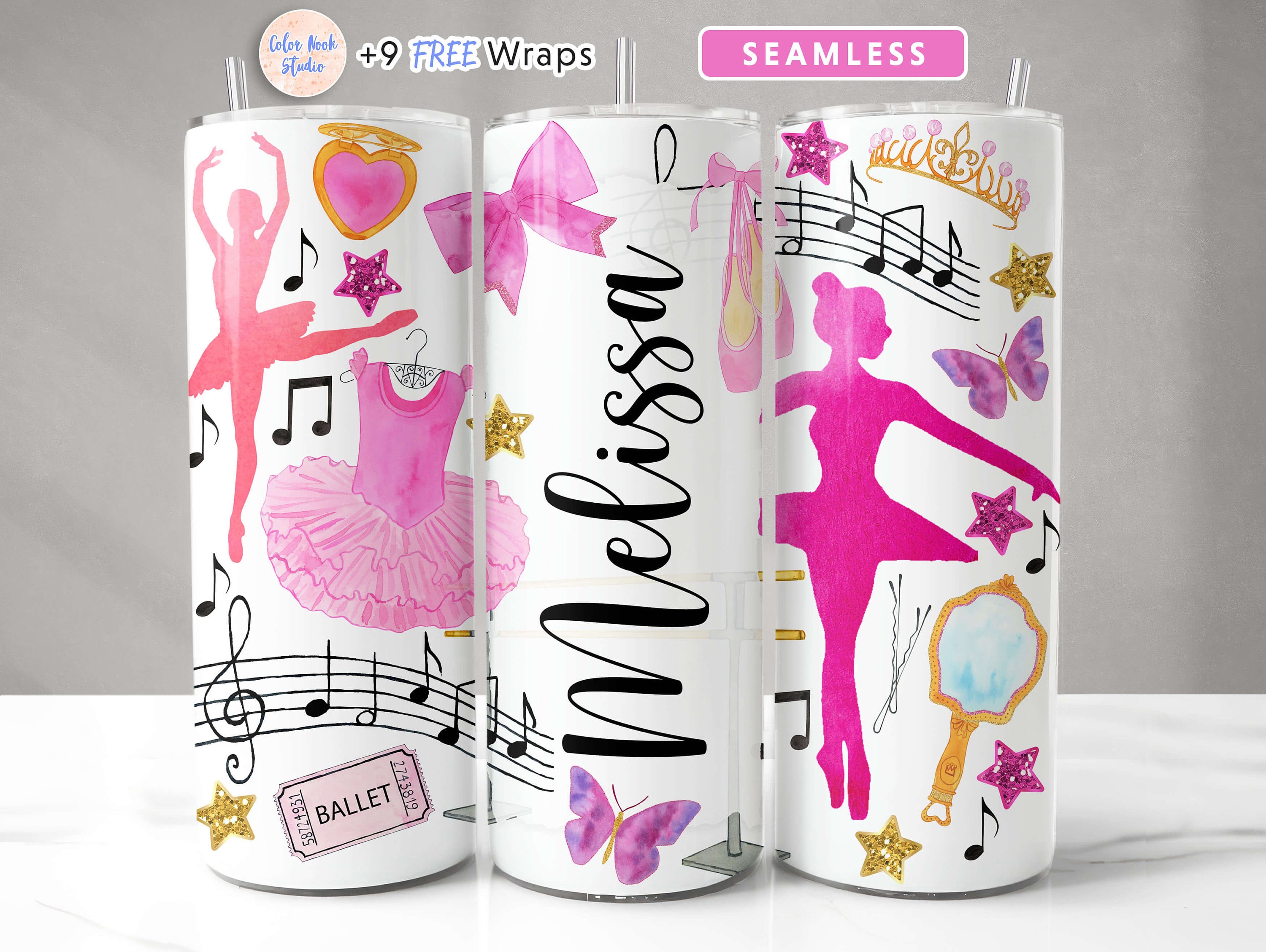 Ballerina Tumbler Wrap Design Ballet Dance Add Your Own Name/text ...