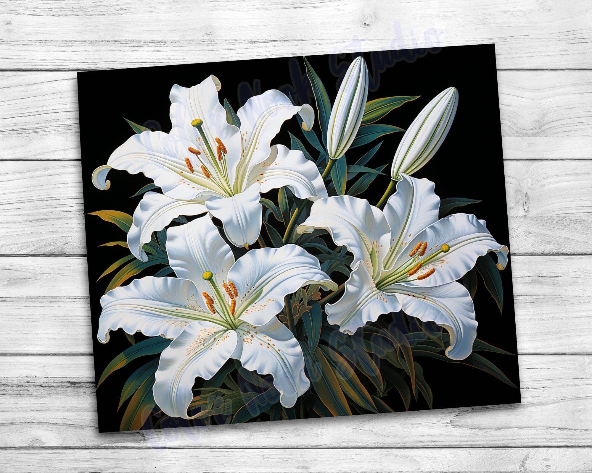 White Lilies Tumbler Wrap PNG Floral 20 Oz Tumbler Design - Etsy