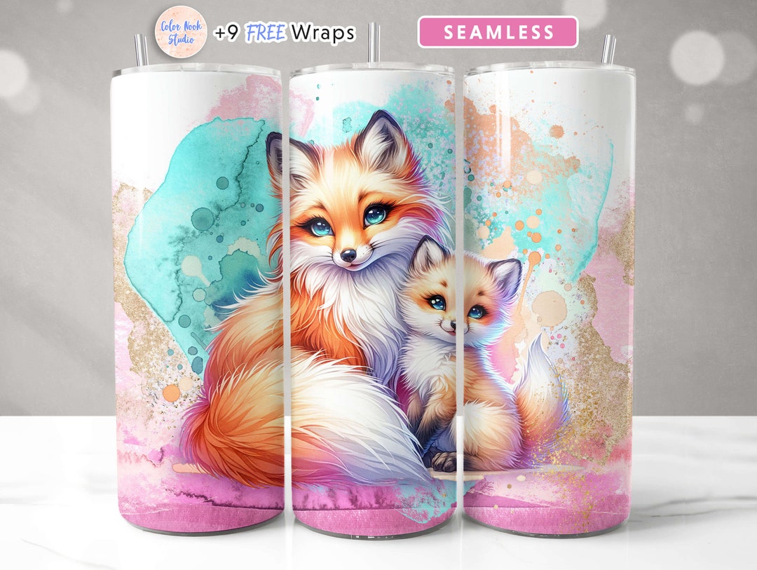 Fox Tumbler Wrap PNG Mama and Baby Animal Seamless Sublimation 20 Oz ...