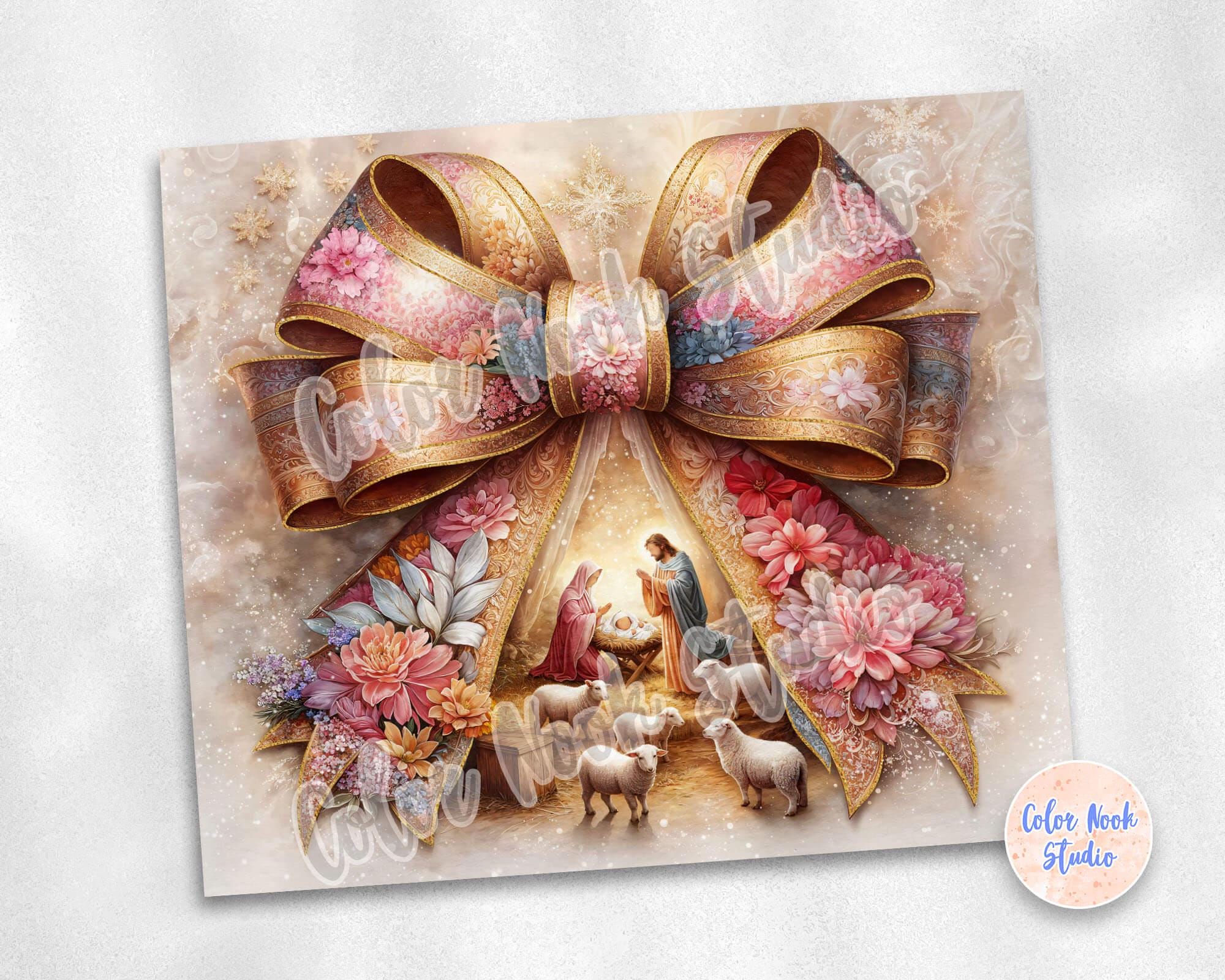 Christian Tumbler Wrap PNG Jesus Nativity Scene Coquette Bow Seamless ...