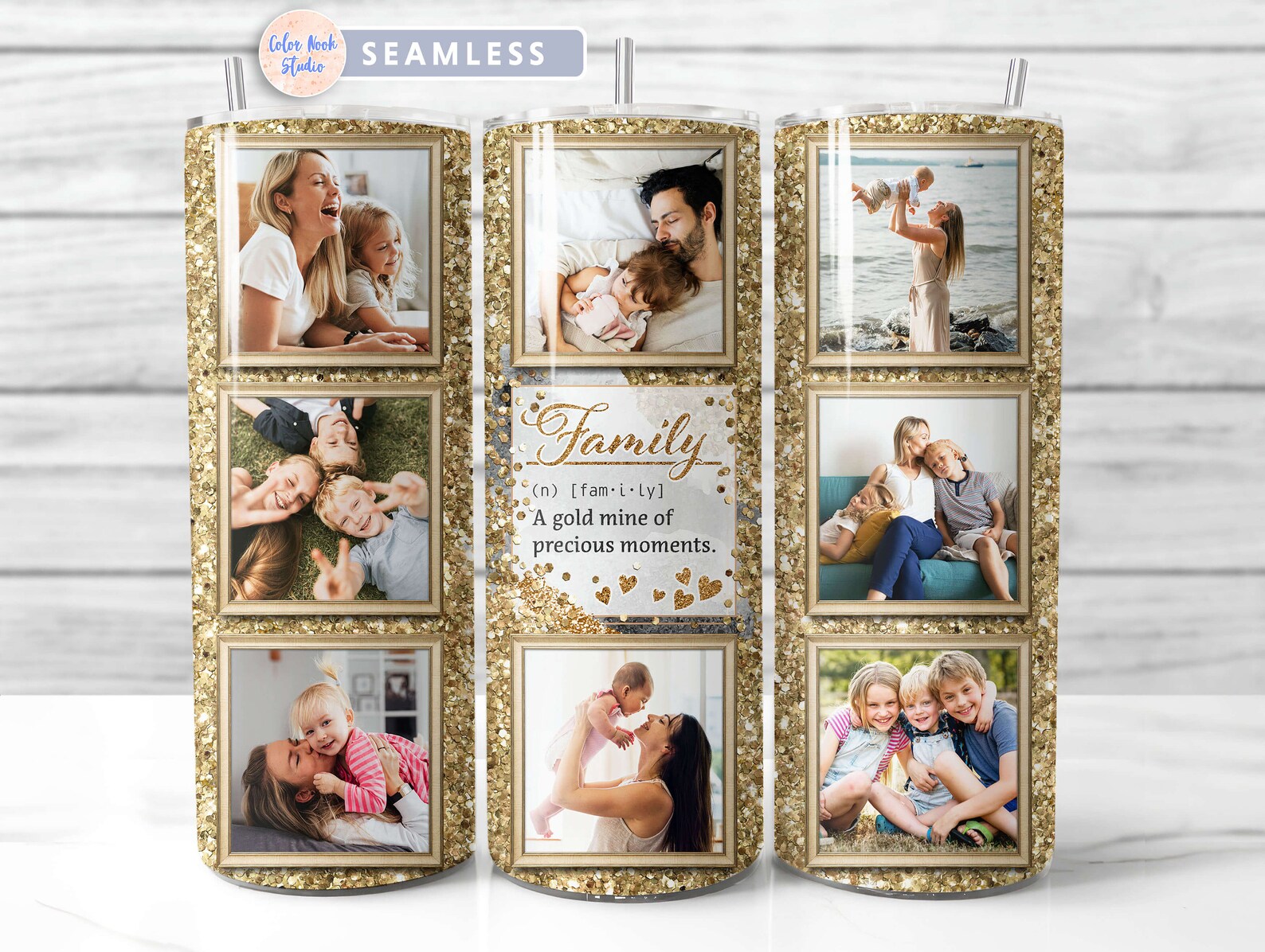 Family Quote Tumbler Wrap PNG Add Your Own 8 Photos Gold Glitter ...