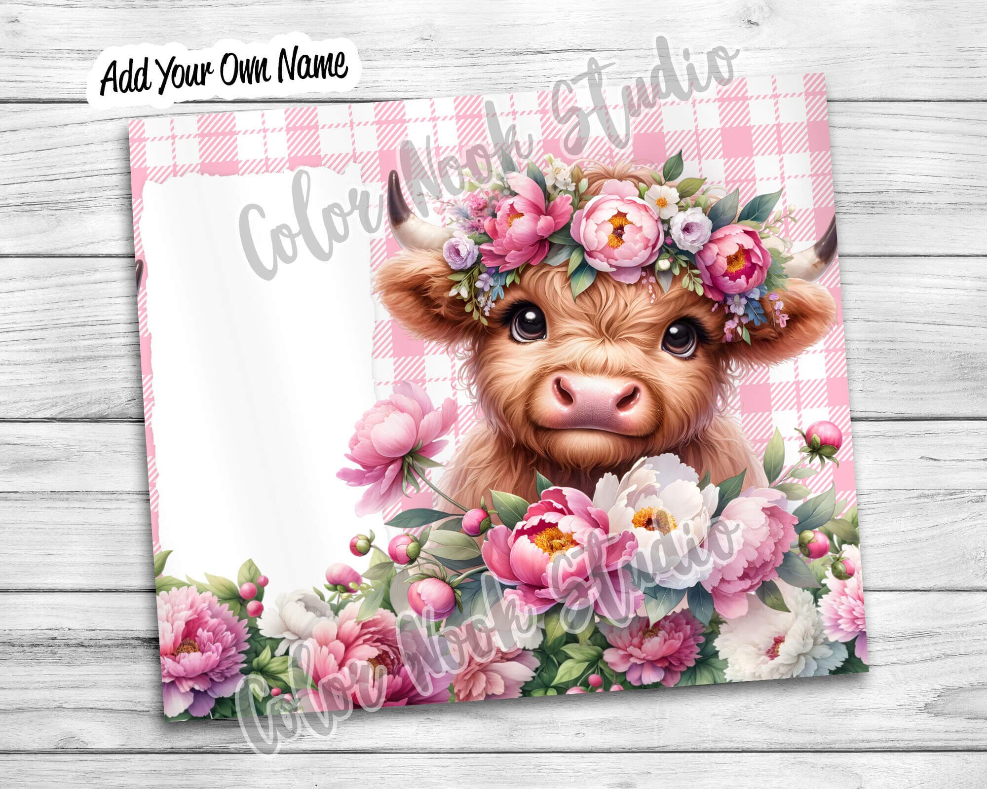Highland Cow Tumbler Wrap PNG Add Your Own Name Personalized Pink ...