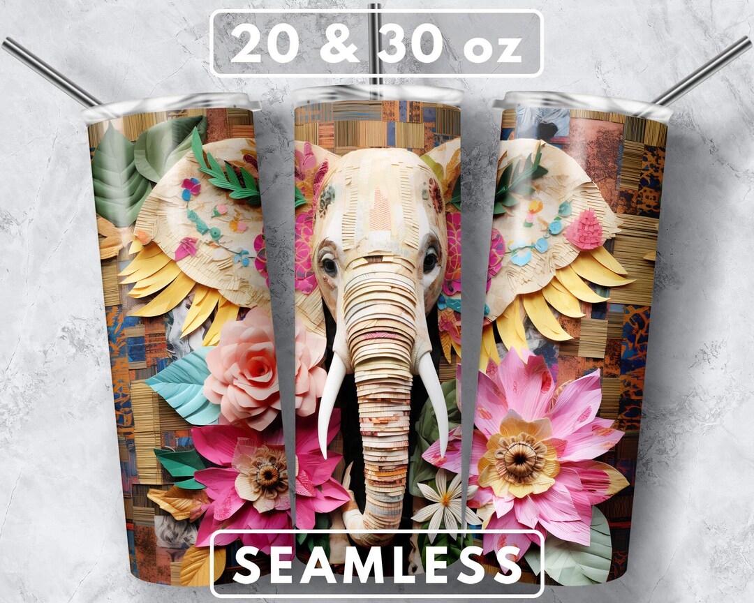 3D Elephant Paper Collage 20 Oz 30 Oz Skinny Straight - Etsy Australia
