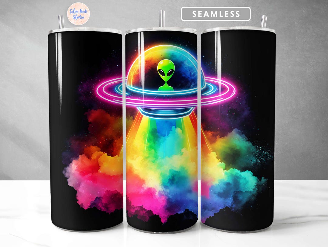 Alien Tumbler Wrap PNG Neon Sublimation Seamless 20 Oz Skinny Tumbler ...