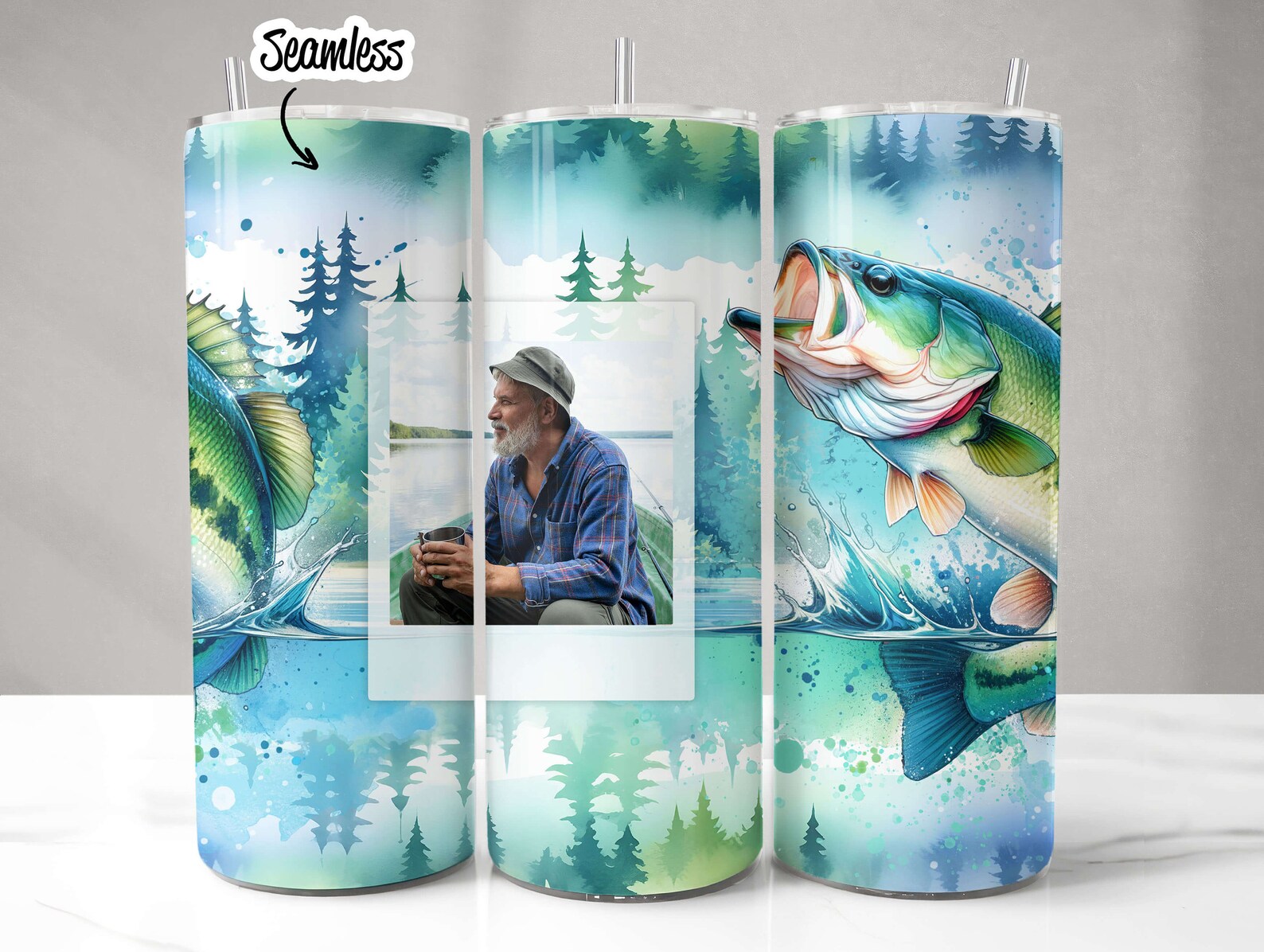 Fishing Picture Tumbler Wrap Fish PNG Add Your Own 1 Photo Seamless ...