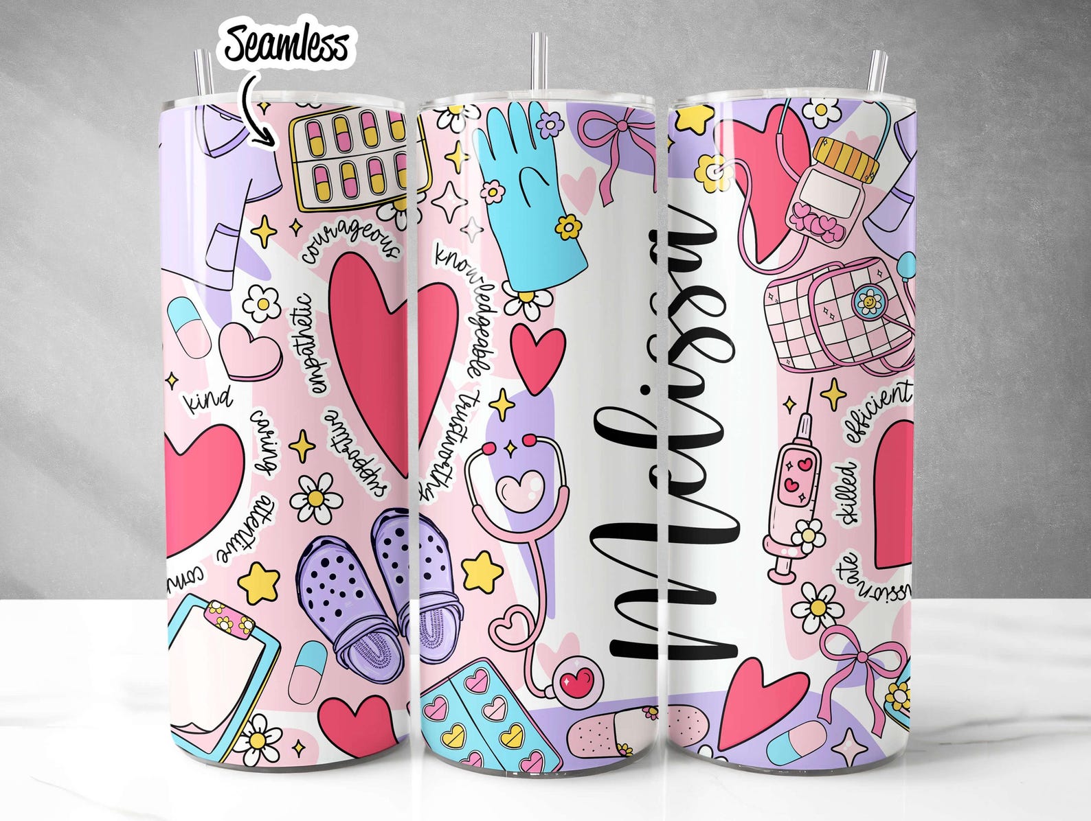 Nurse Tumbler Wrap PNG Groovy Personalized Add Your Own Name/text ...