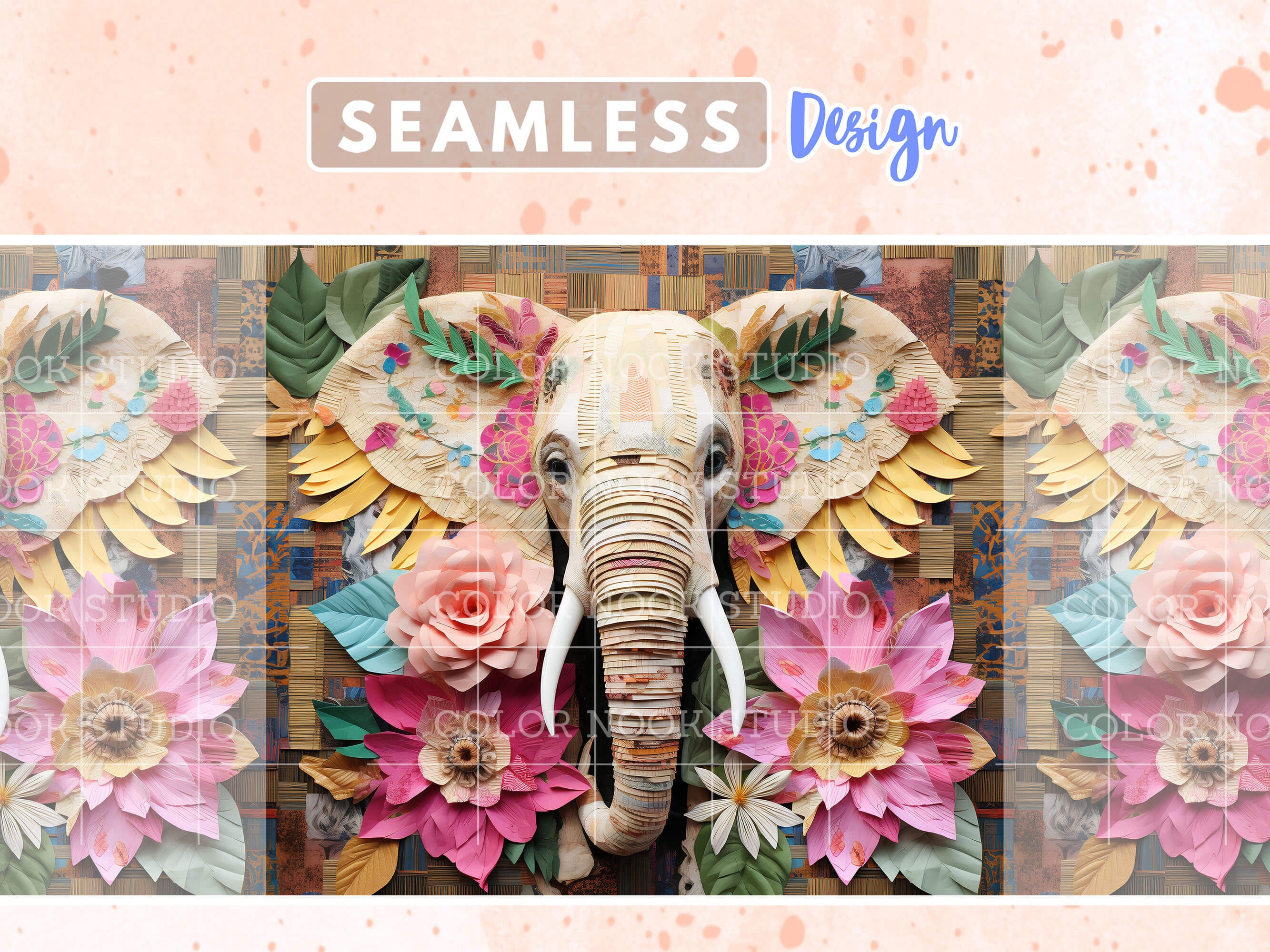 3D Elephant Paper Collage 20 Oz 30 Oz Skinny Straight - Etsy Australia