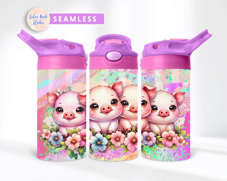 Pig Kids 12 Oz Flip Top Tumbler Wrap Colorful Kids Water Bottle ...