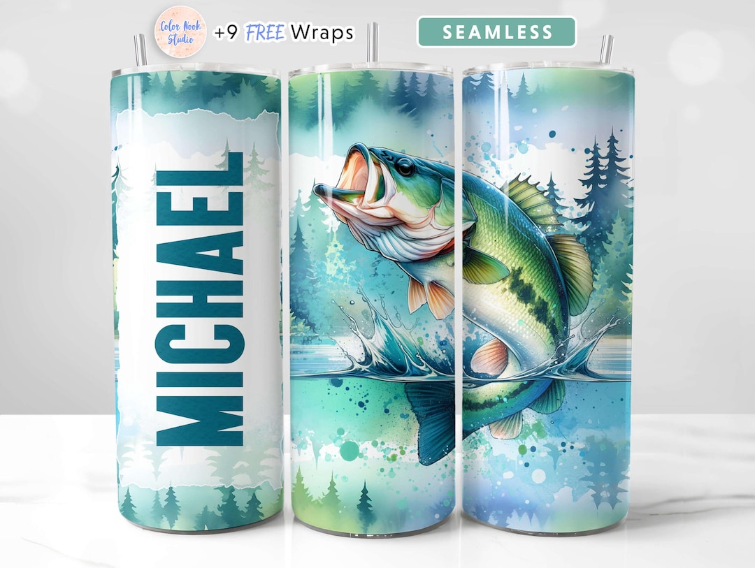Bass Fish Tumbler Wrap PNG Fishing Add Your Name/text Personalized ...