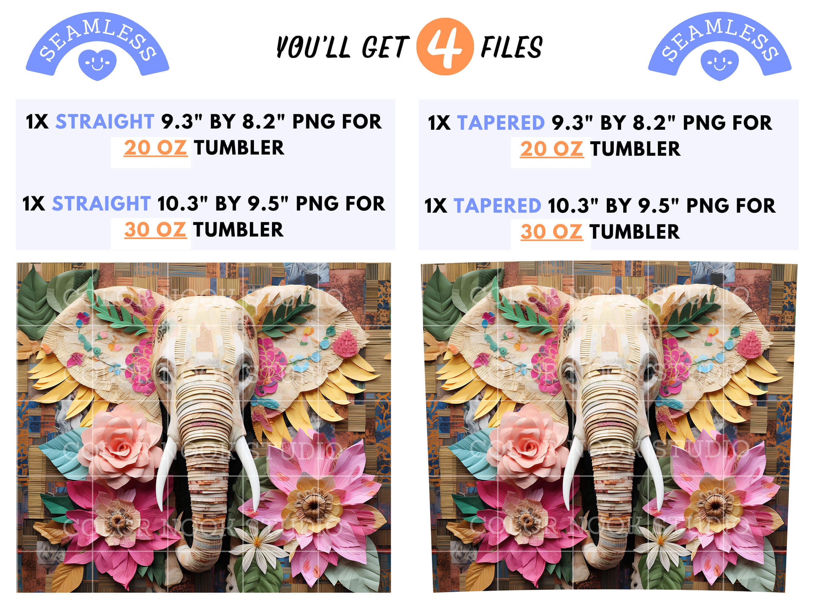 3D Elephant Paper Collage 20 Oz 30 Oz Skinny Straight - Etsy Australia